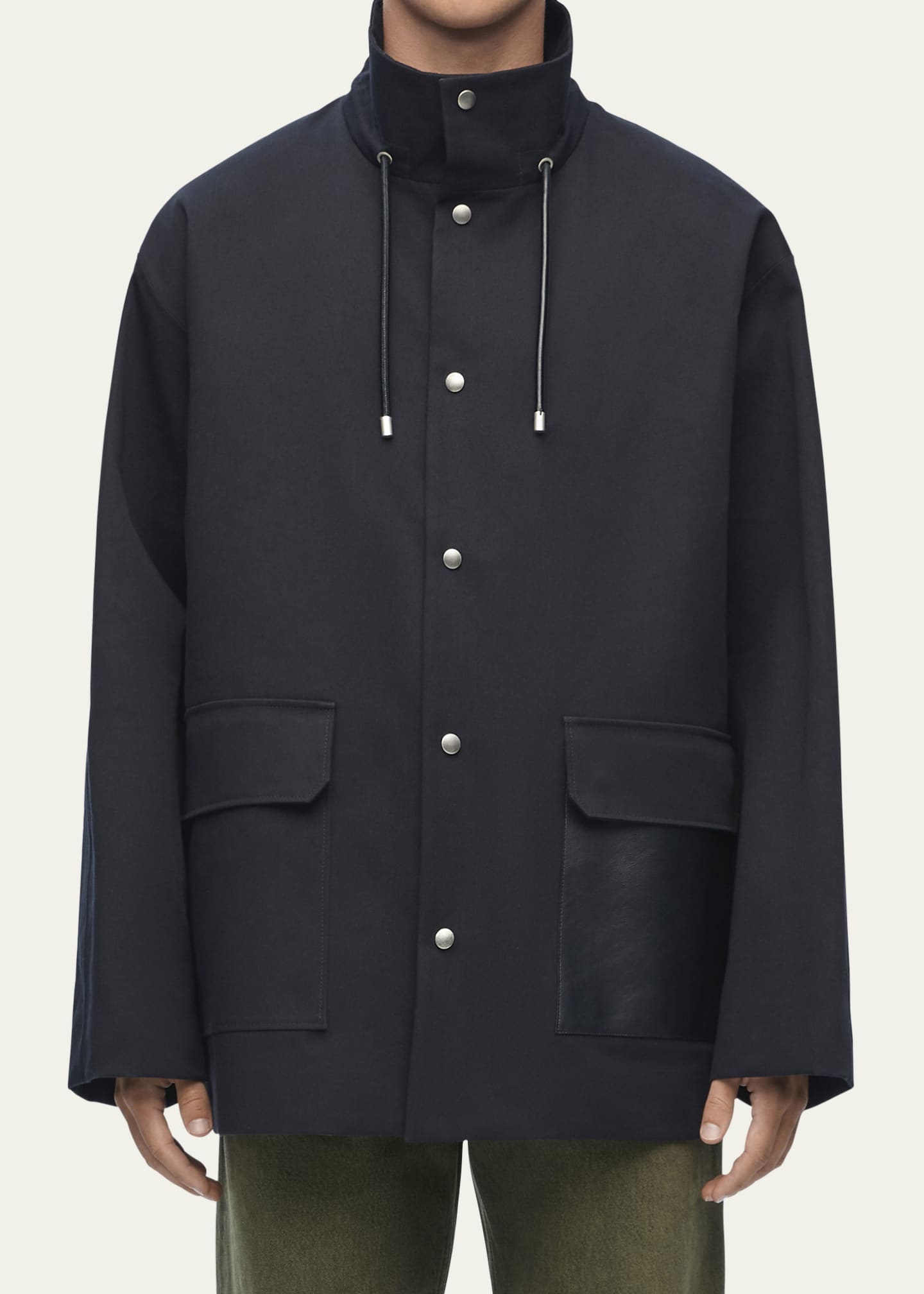 Loewe Men's Snap-Front Parka with Leather Pocket - Bergdorf Goodman