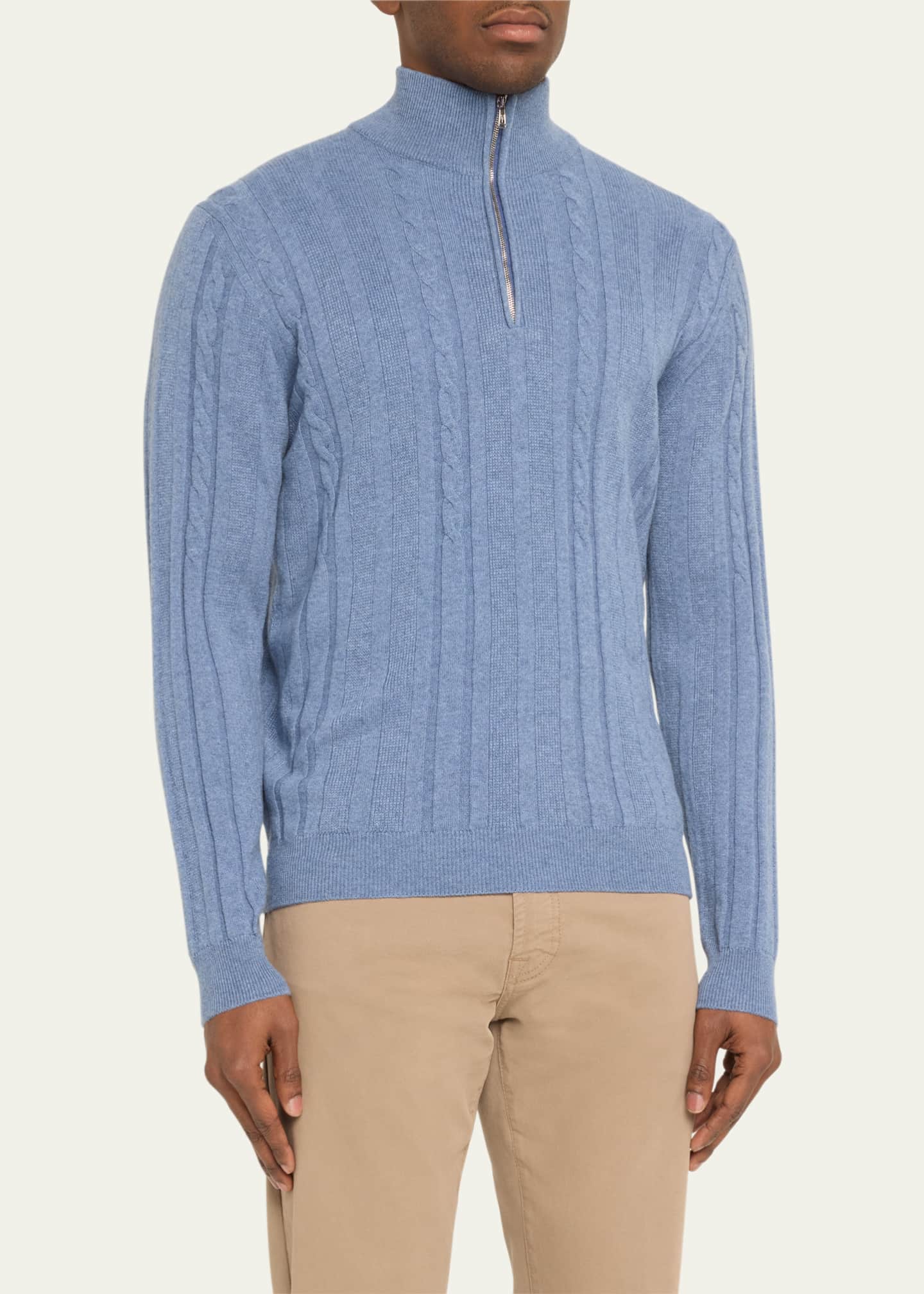 Fioroni Men's Cashmere Cable Knit Half-Zip Sweater - Bergdorf Goodman