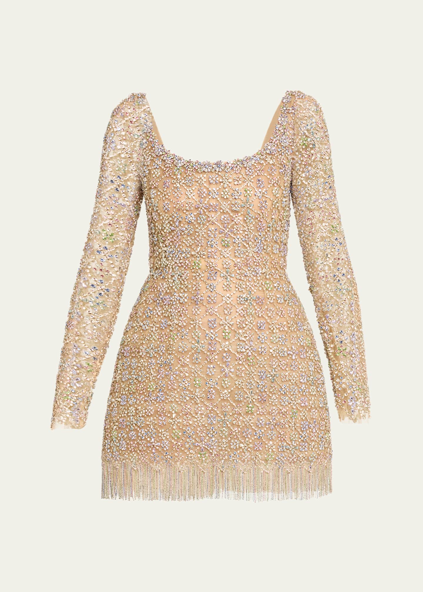 Oscar de la Renta Flower Crystal Mini Fringe Cocktail Dress - Bergdorf ...