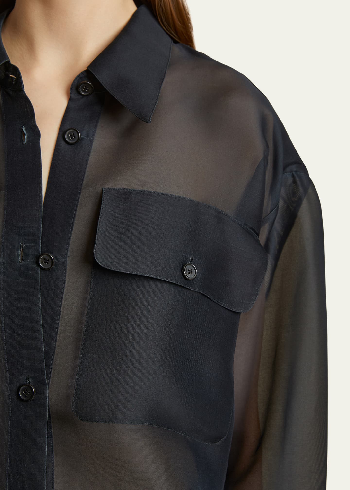 Khaite Missa Sheer Silk Collared Top - Bergdorf Goodman