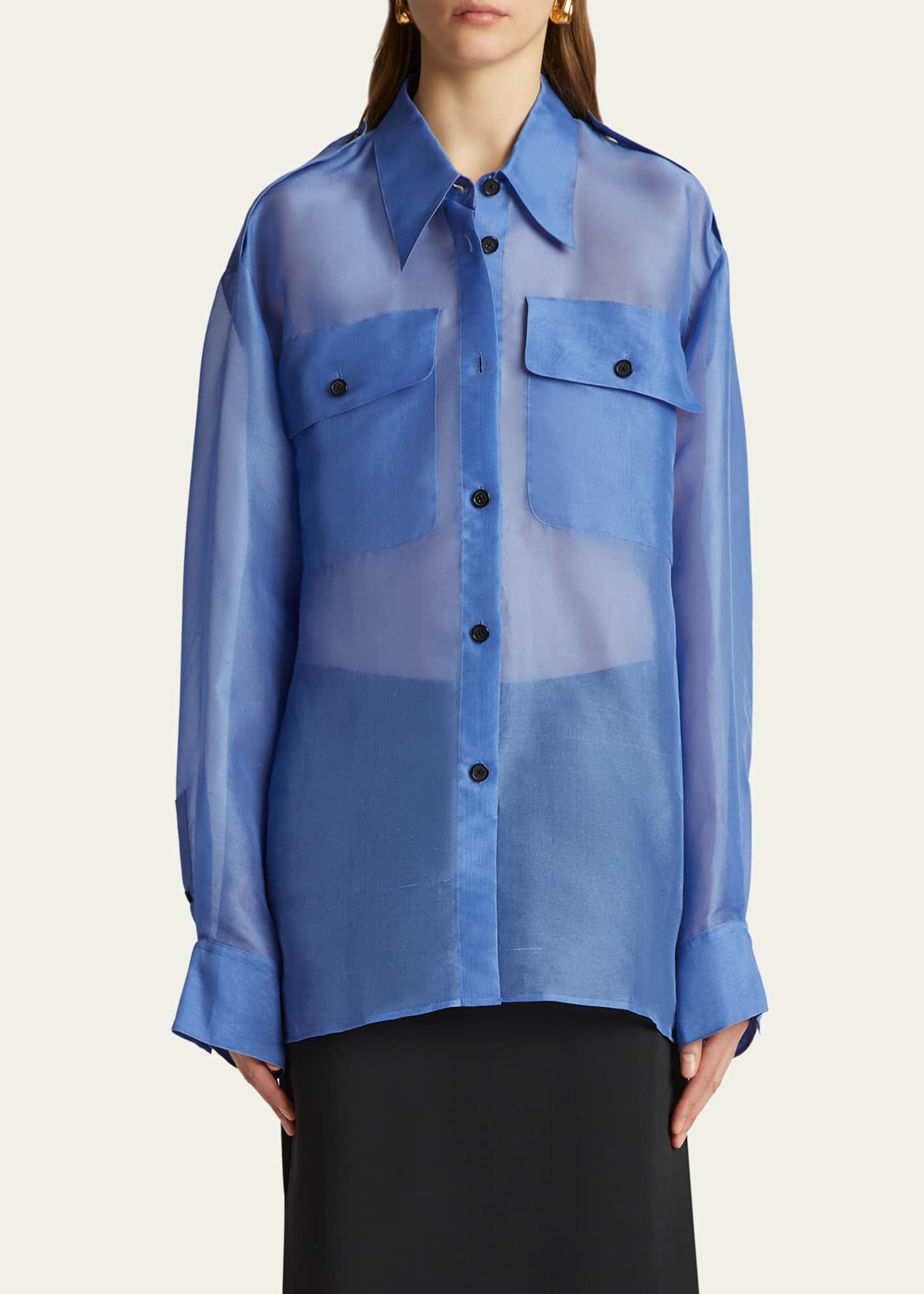 Khaite Missa Sheer Silk Collared Top - Bergdorf Goodman