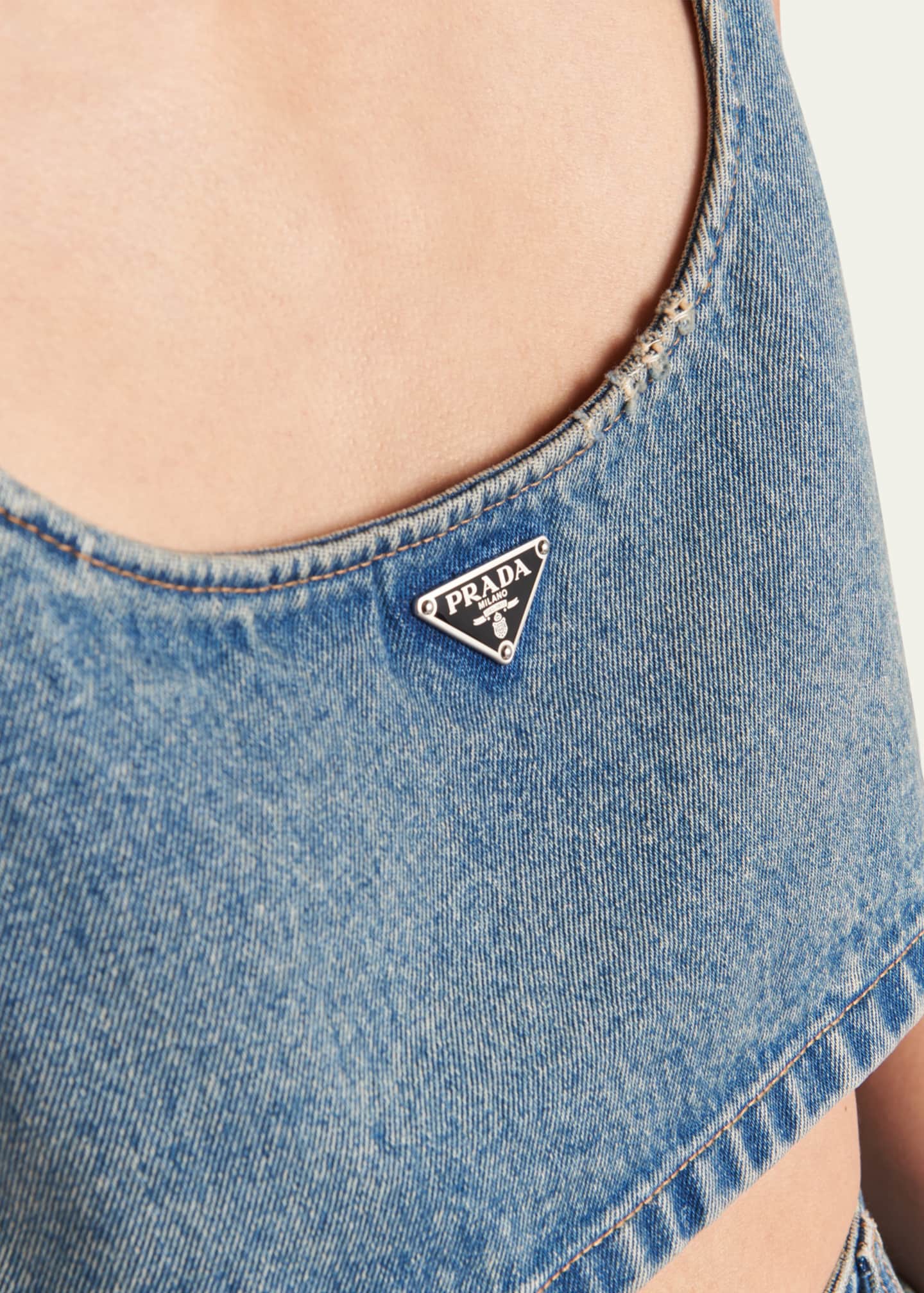 Prada Denim Washed Crop Top - Bergdorf Goodman