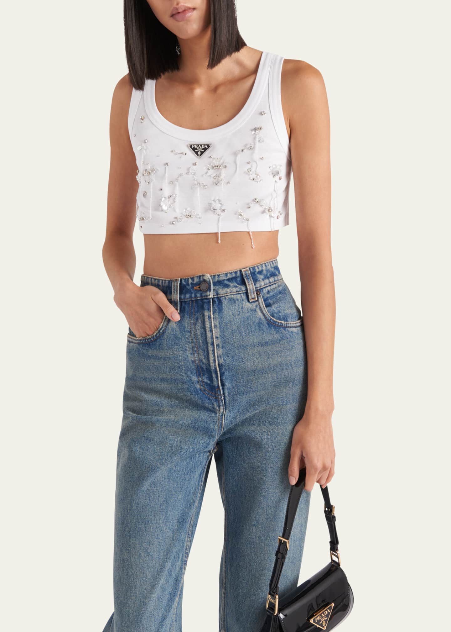 Prada Crystal Cropped Tank Top - Bergdorf Goodman