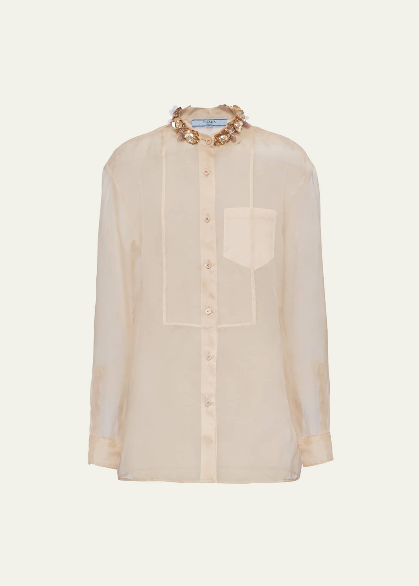 Prada Organza Embellished Button Up Top - Bergdorf Goodman