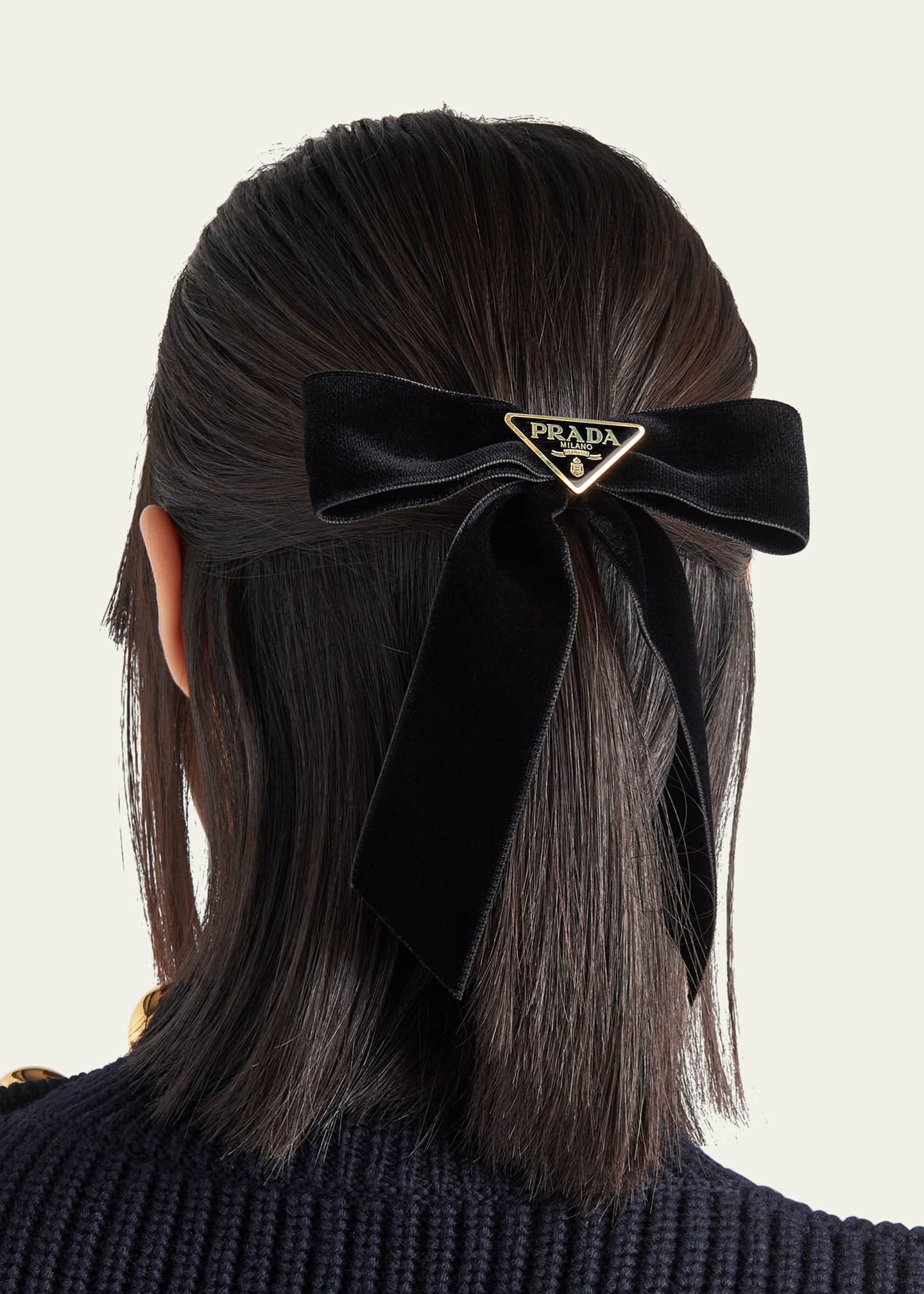 Prada Bow Triangle Logo Velvet Barrette - Bergdorf Goodman