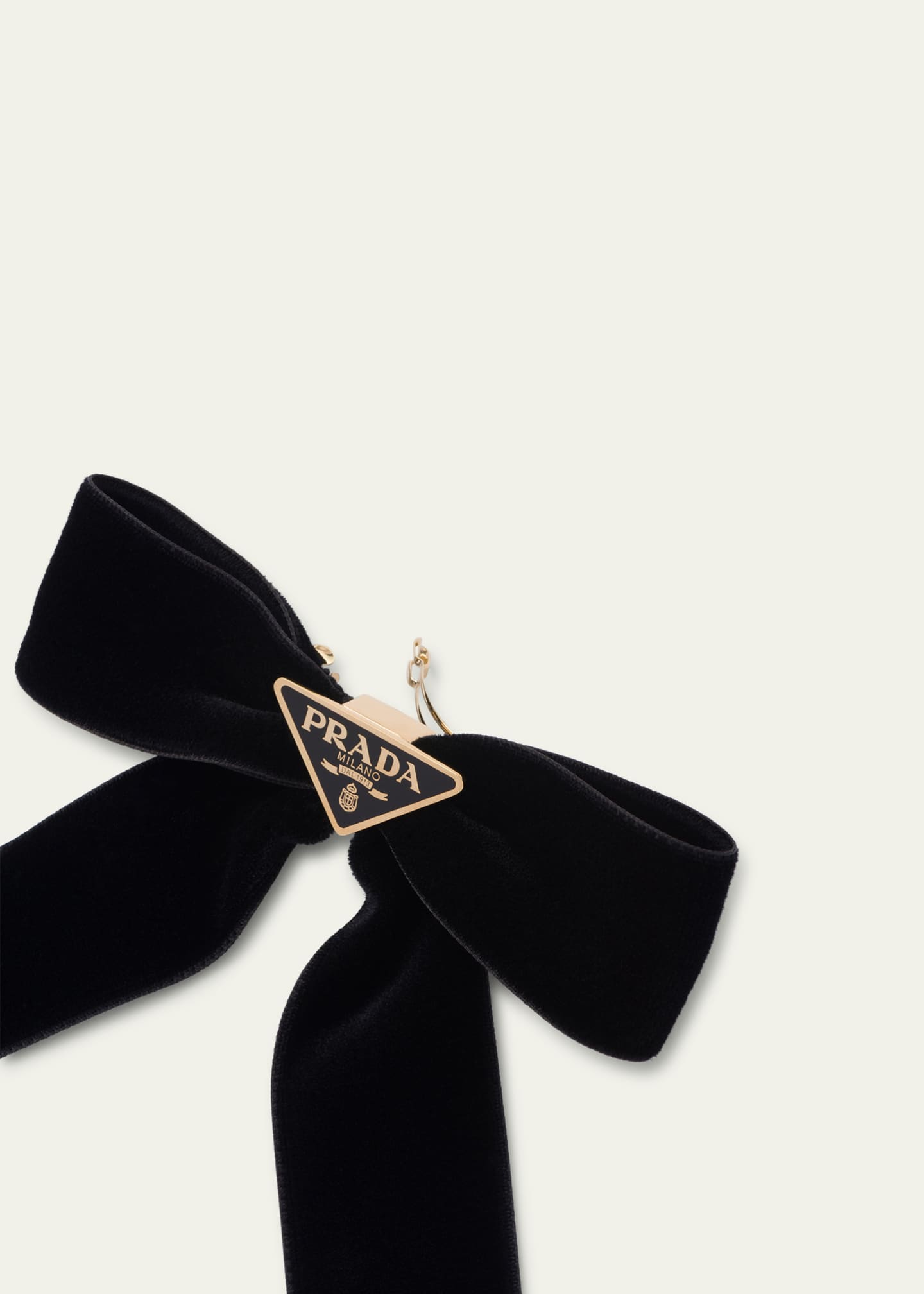 Prada Bow Triangle Logo Velvet Barrette - Bergdorf Goodman