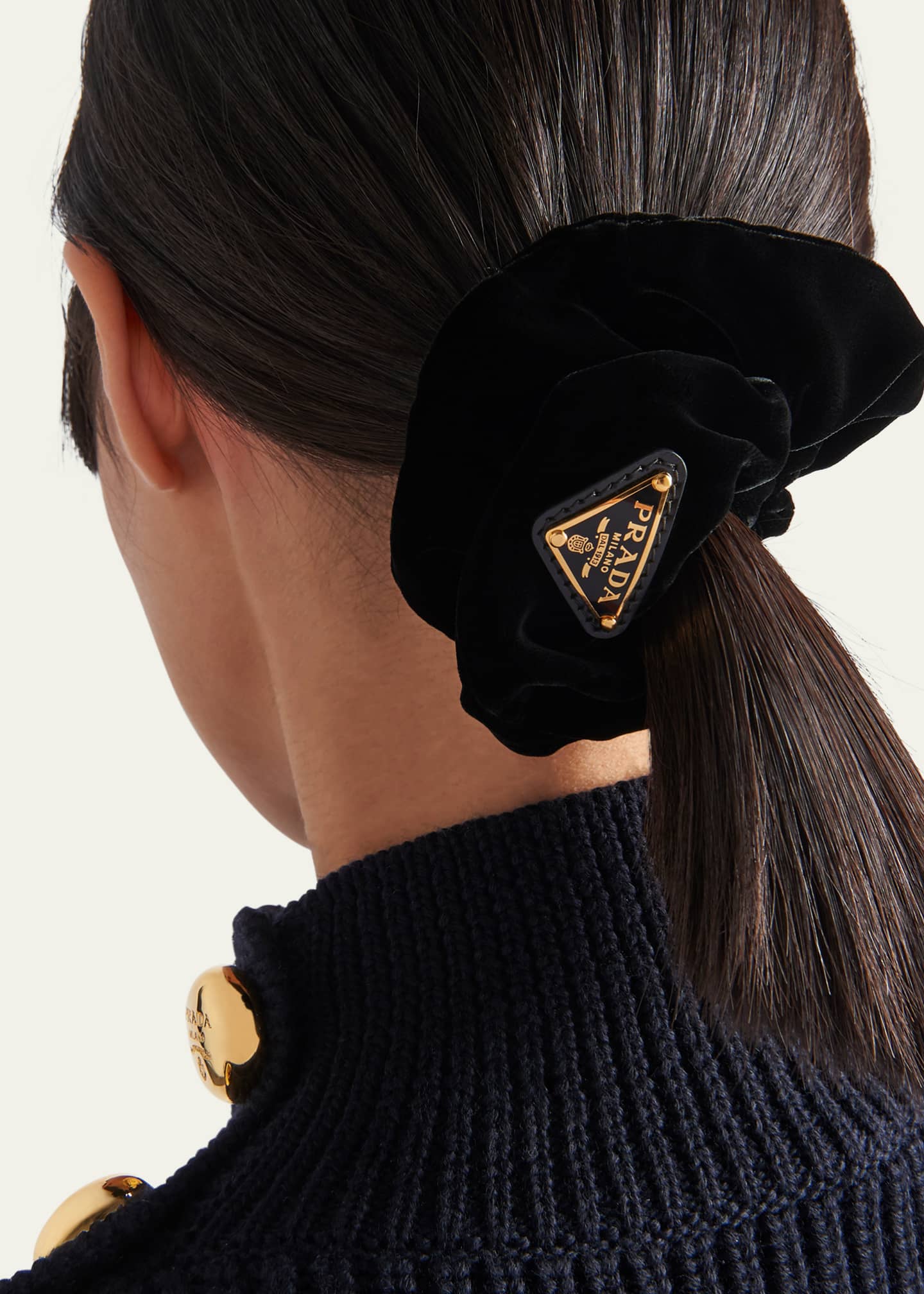 Prada Triangle Logo Velvet Scrunchie - Bergdorf Goodman