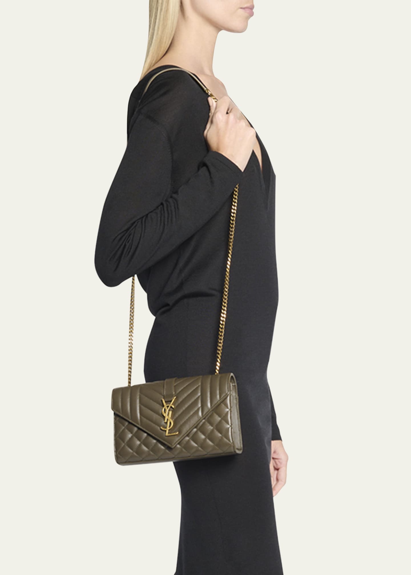 Saint Laurent Envelope Triquilt Small YSL Shoulder Bag in Smooth ...