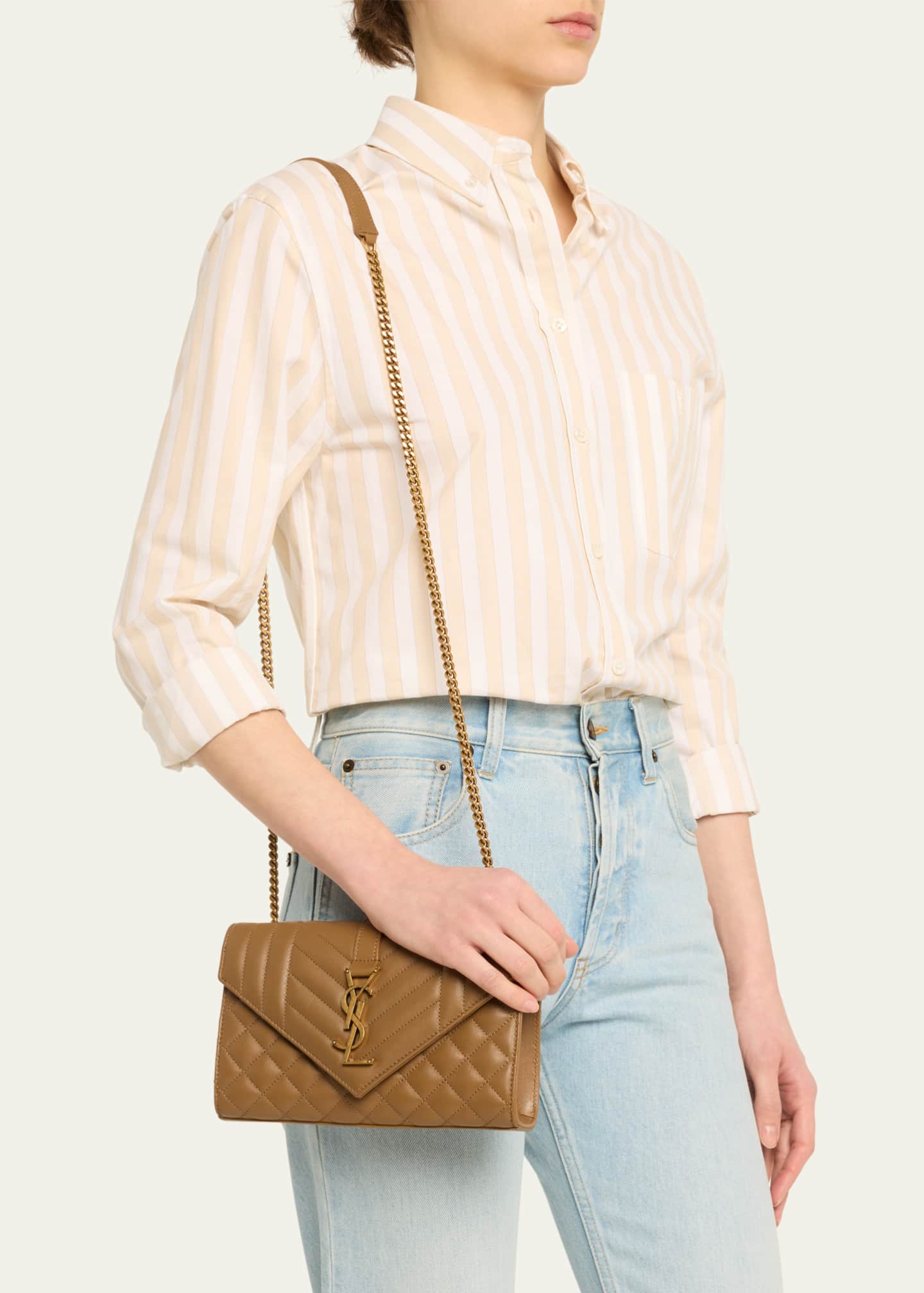 Saint Laurent Envelope Triquilt Small YSL Shoulder Bag in Smooth ...