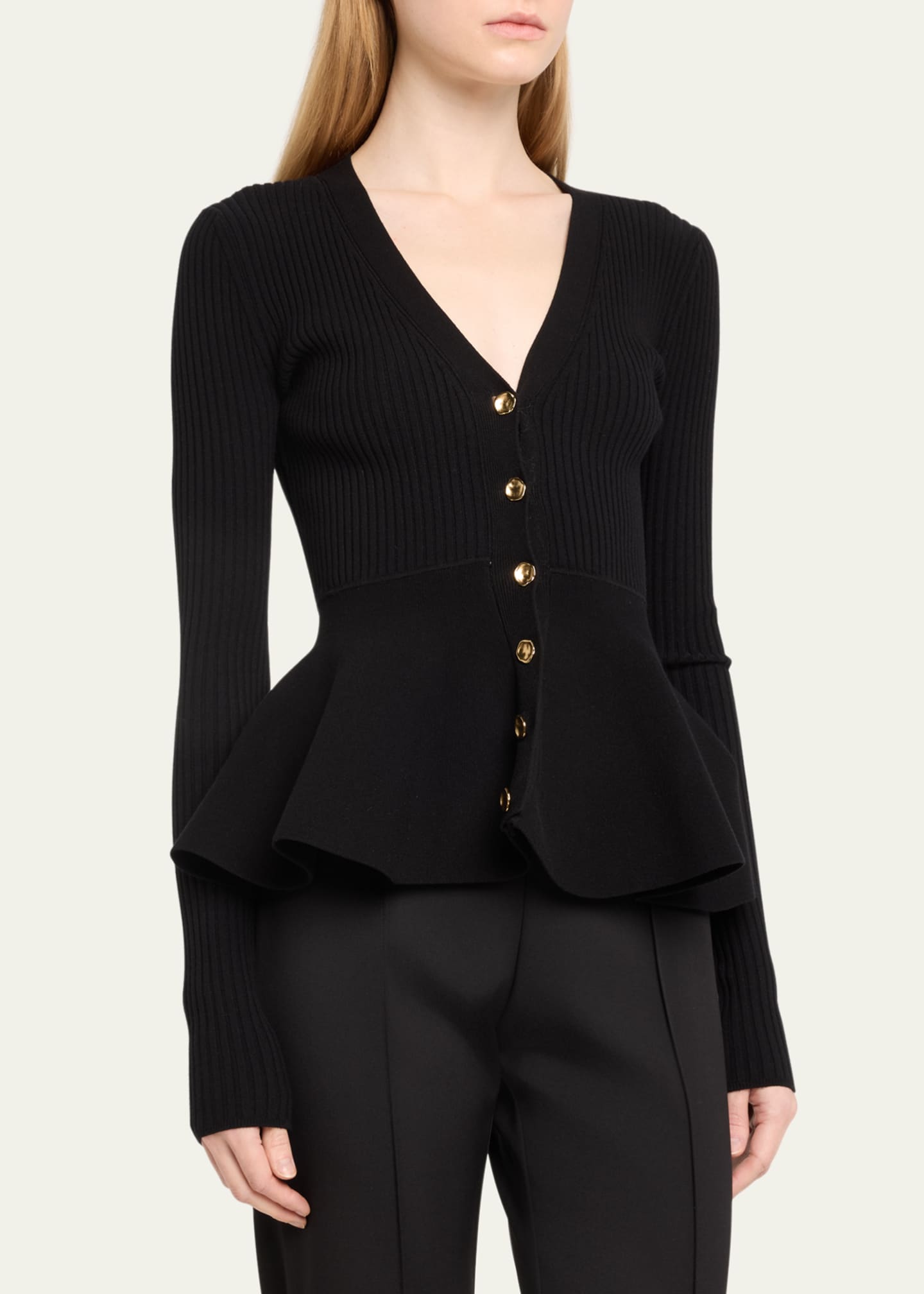 Jason Wu Collection Ribbed Peplum Cardigan with Gold-Tone Buttons ...
