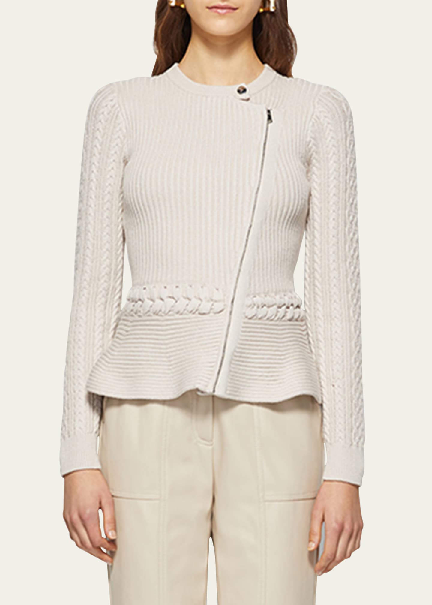 SIMKHAI Andi Mixed-Knit Cotton Peplum Jacket - Bergdorf Goodman