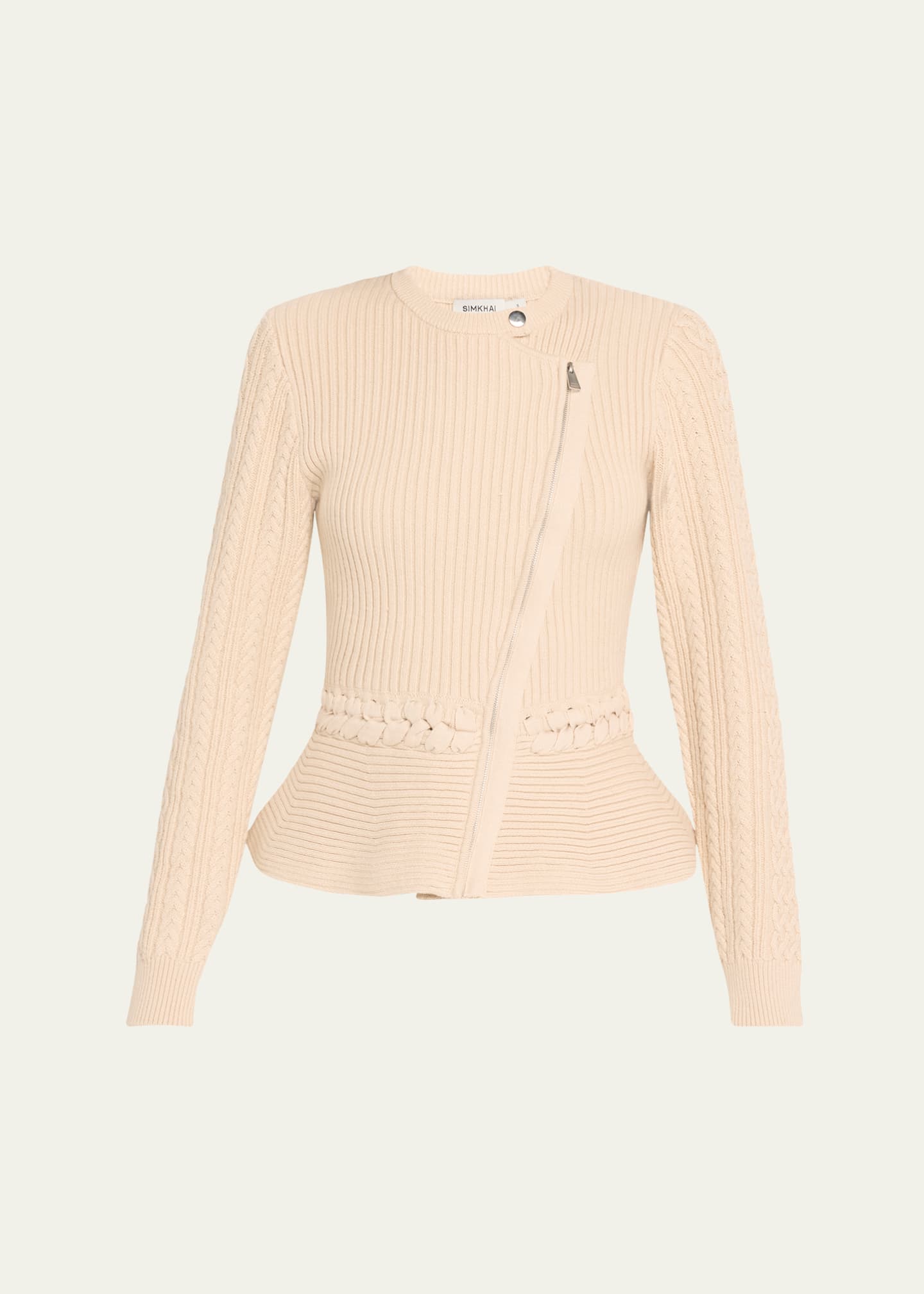 SIMKHAI Andi Mixed-Knit Cotton Peplum Jacket - Bergdorf Goodman