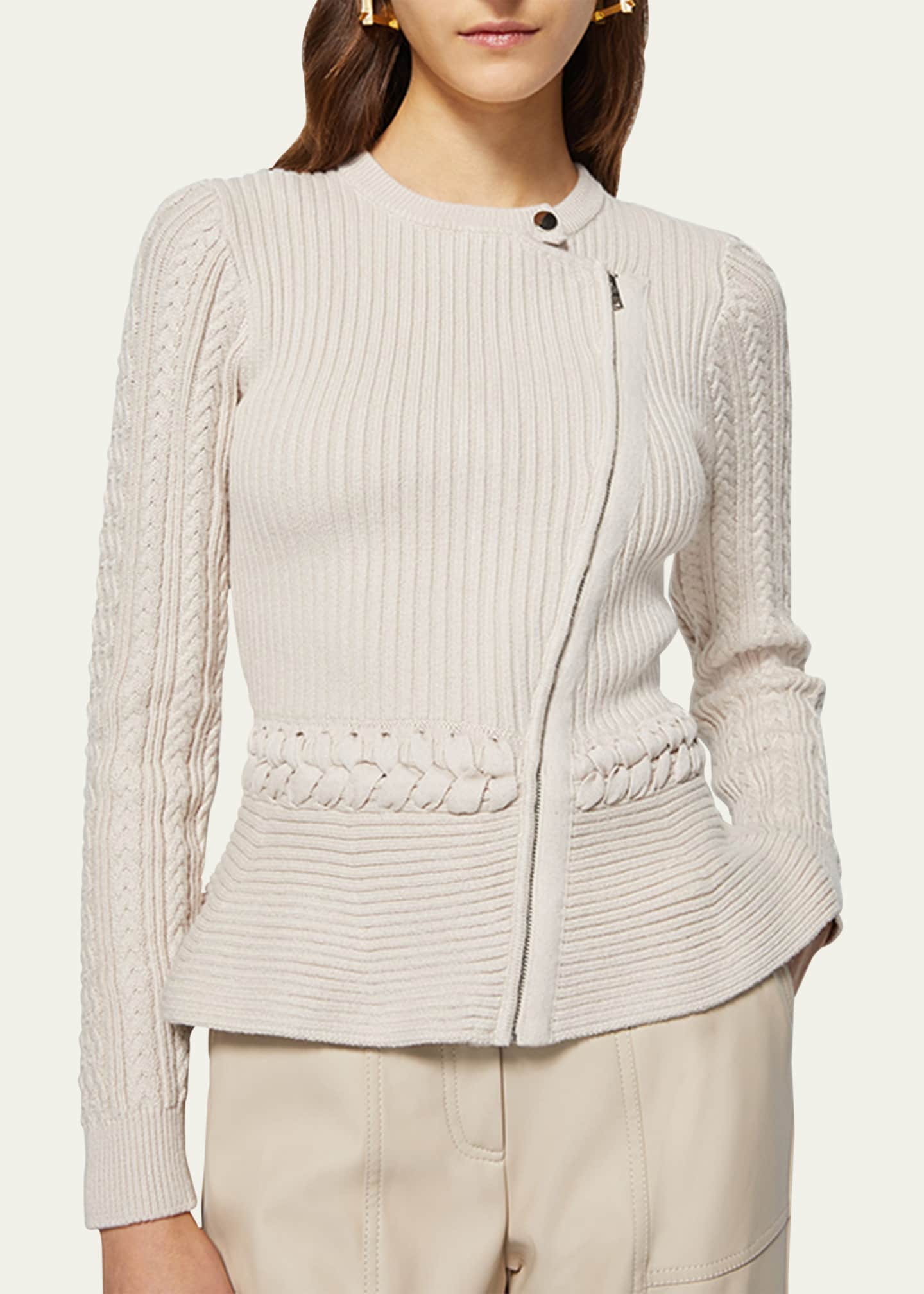 SIMKHAI Andi Mixed-Knit Cotton Peplum Jacket - Bergdorf Goodman