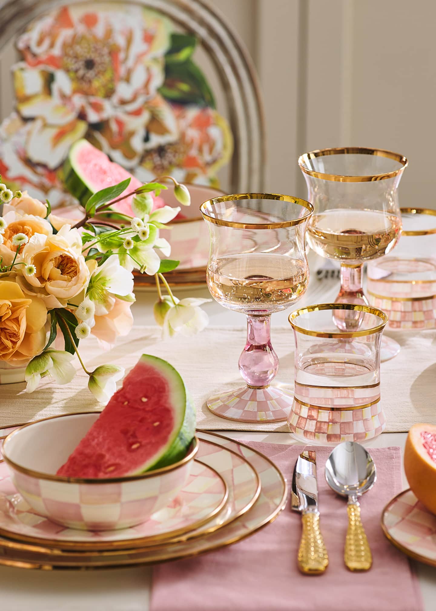 MacKenzie-Childs Rosy Check Wine Glass - Bergdorf Goodman