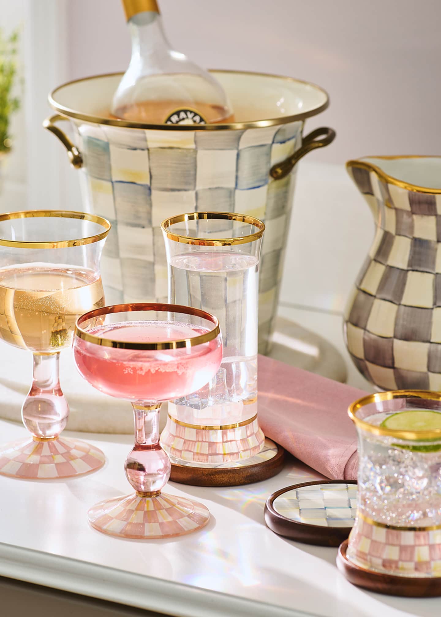 MacKenzie-Childs Rosy Check Wine Glass - Bergdorf Goodman