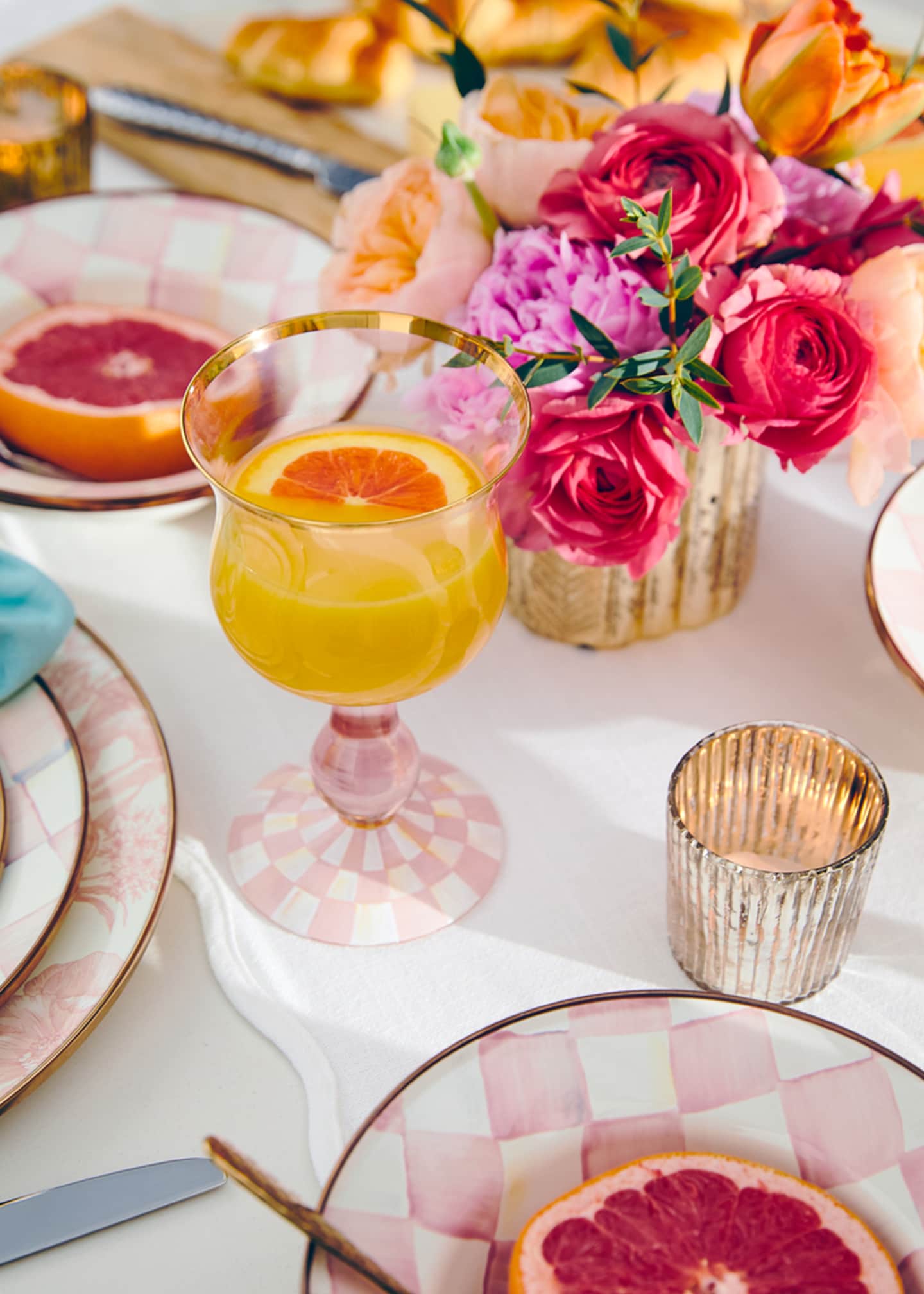 MacKenzie-Childs Rosy Check Wine Glass - Bergdorf Goodman