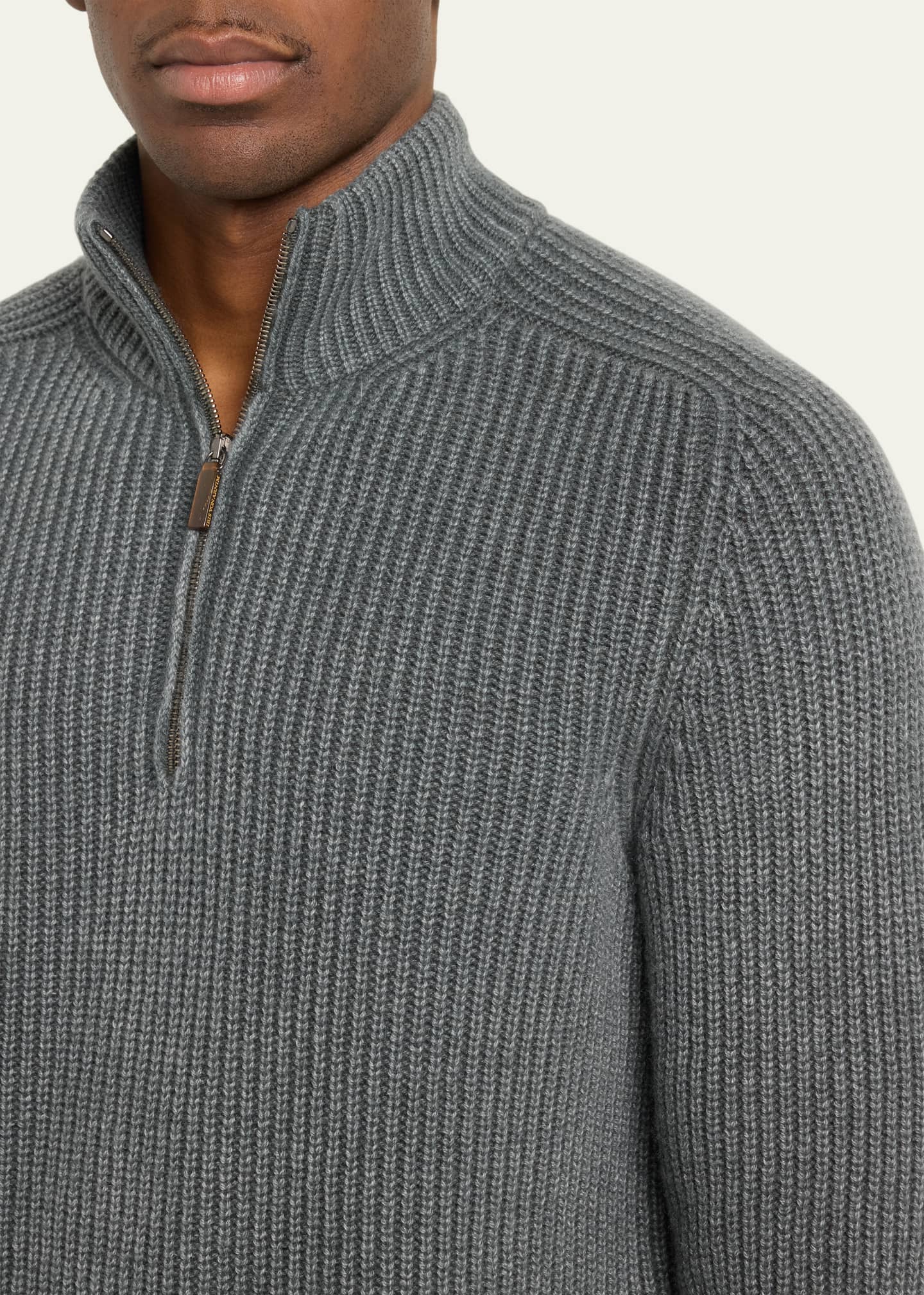 Iris Von Arnim Men's Stonewashed Cashmere Ribbed Half-Zip Sweater ...