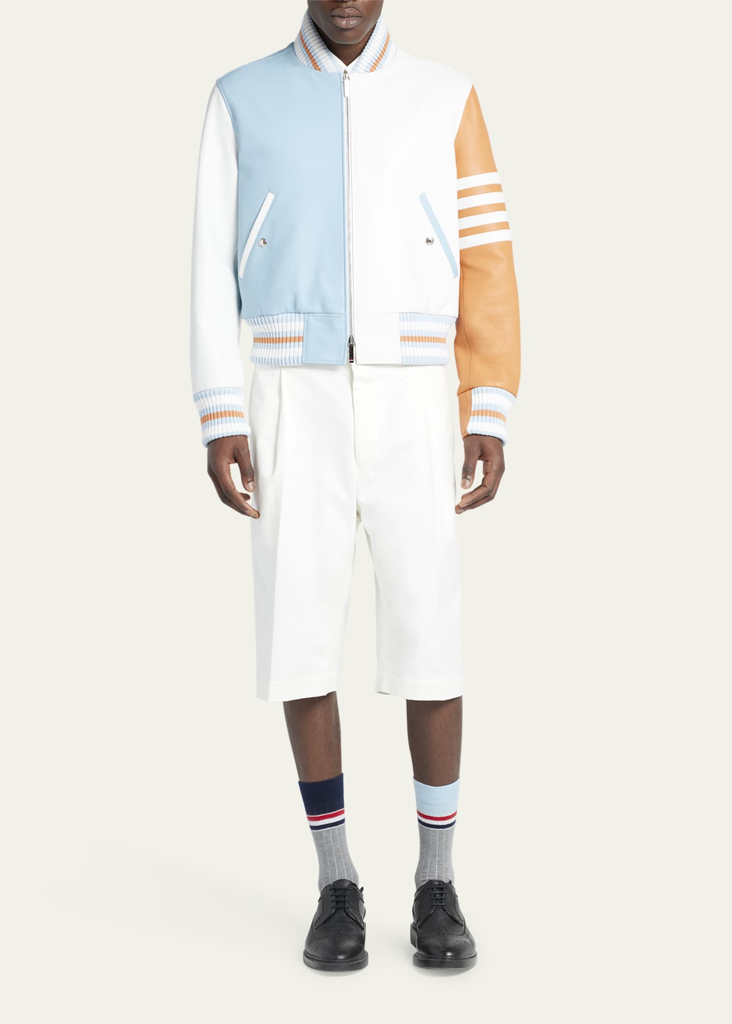 Thom Browne Men's Colorblock Leather Bomber Jacket - Bergdorf Goodman