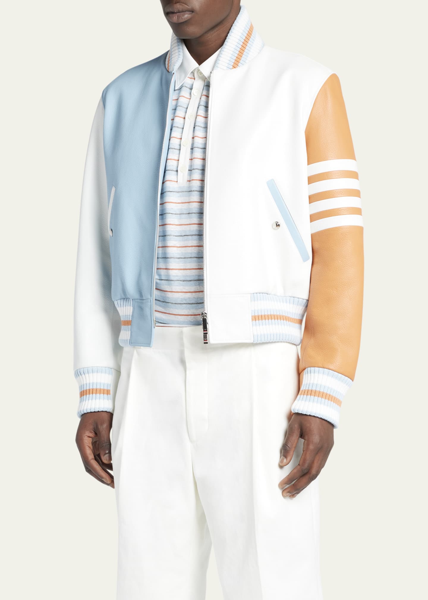 Thom Browne Men's Colorblock Leather Bomber Jacket - Bergdorf Goodman