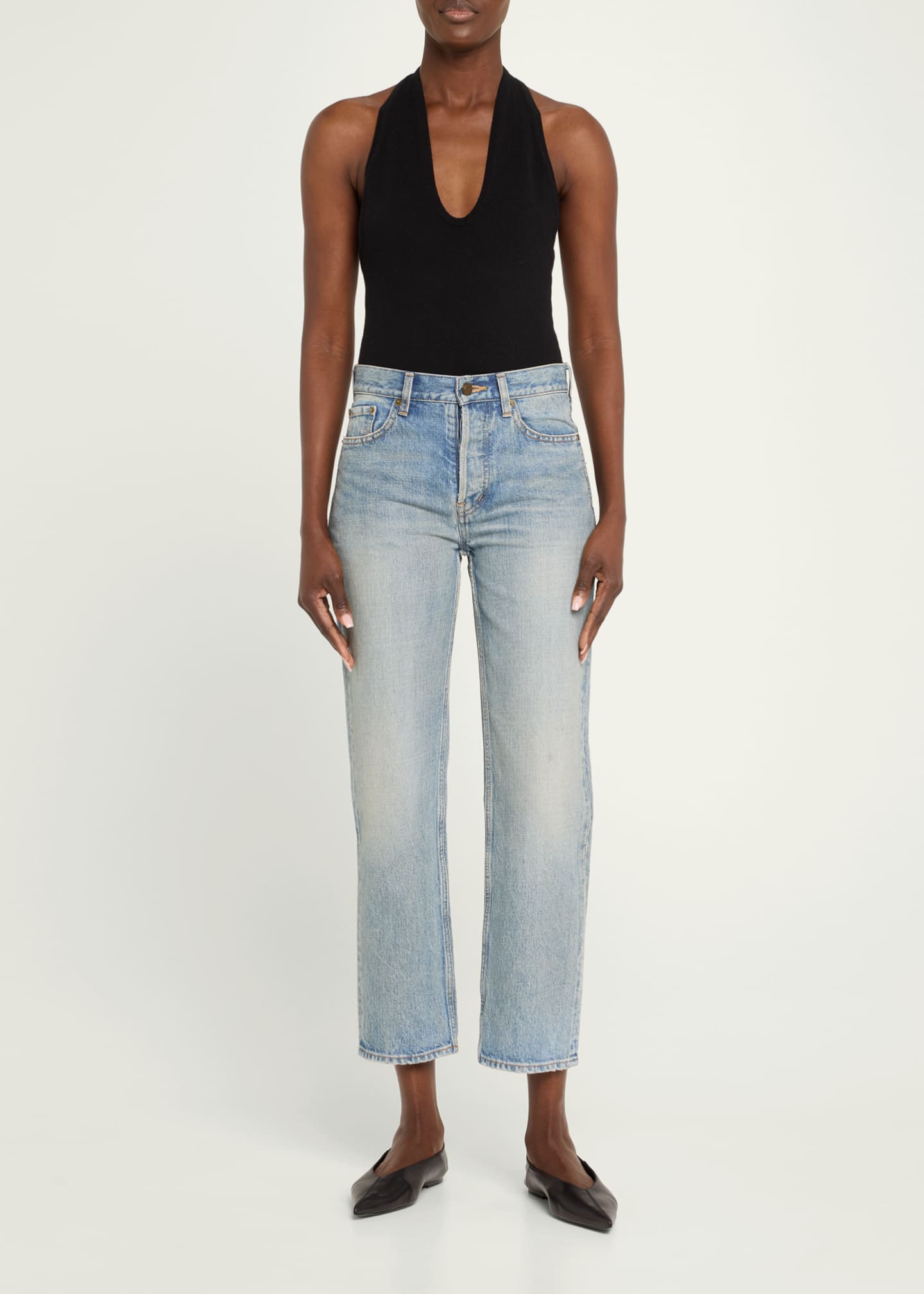 Saint Laurent Carolyn Leather Slide Ballerina Flats - Bergdorf Goodman