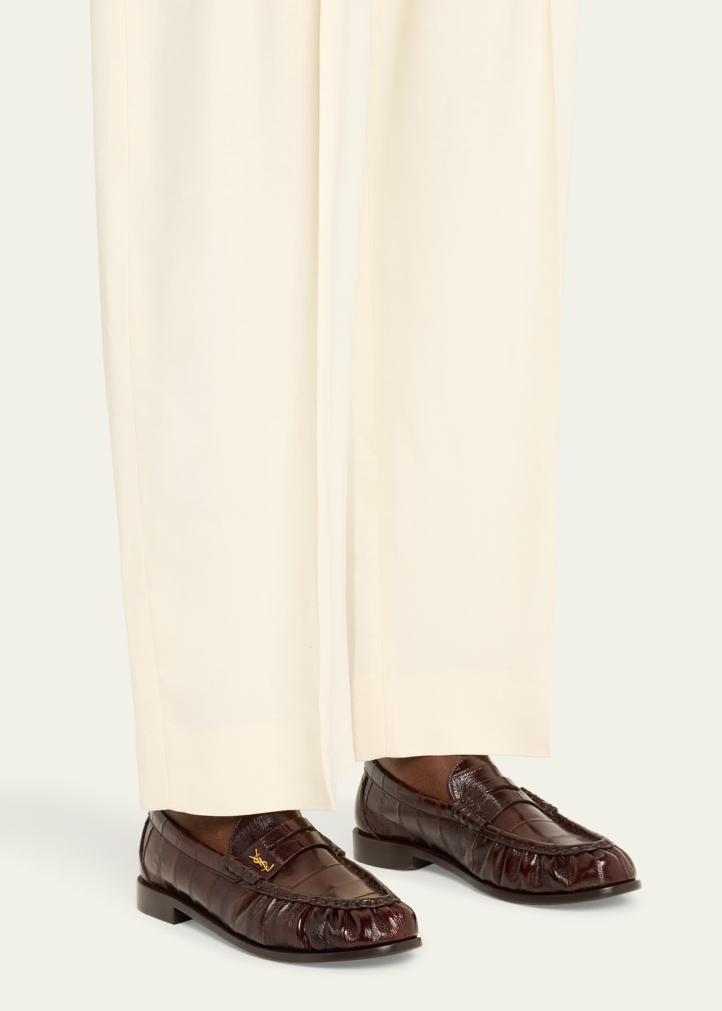 Saint Laurent Le Leather YSL Penny Loafers - Bergdorf Goodman