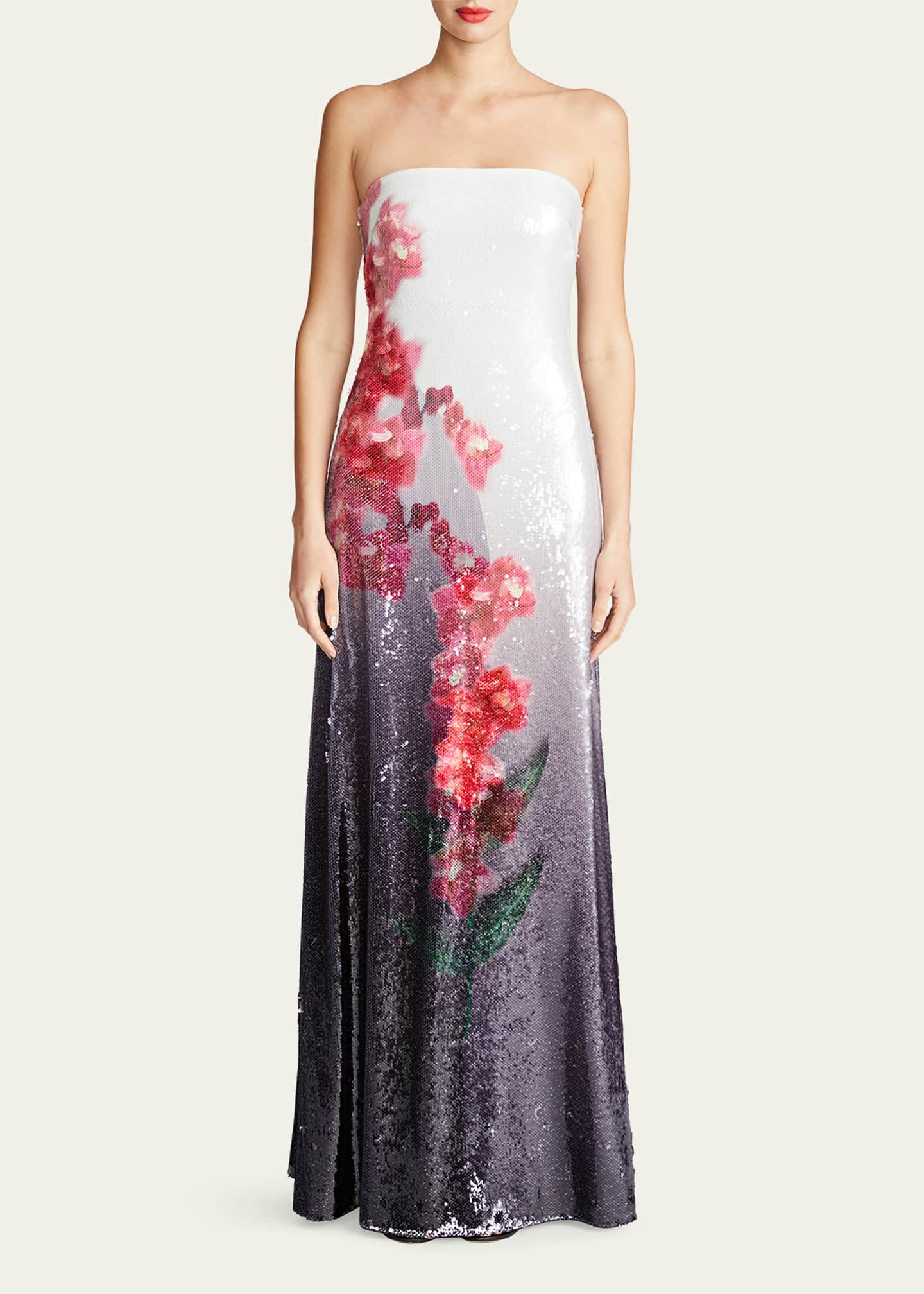 Halston Spencer Strapless Floral Print Sequin Gown Bergdorf Goodman