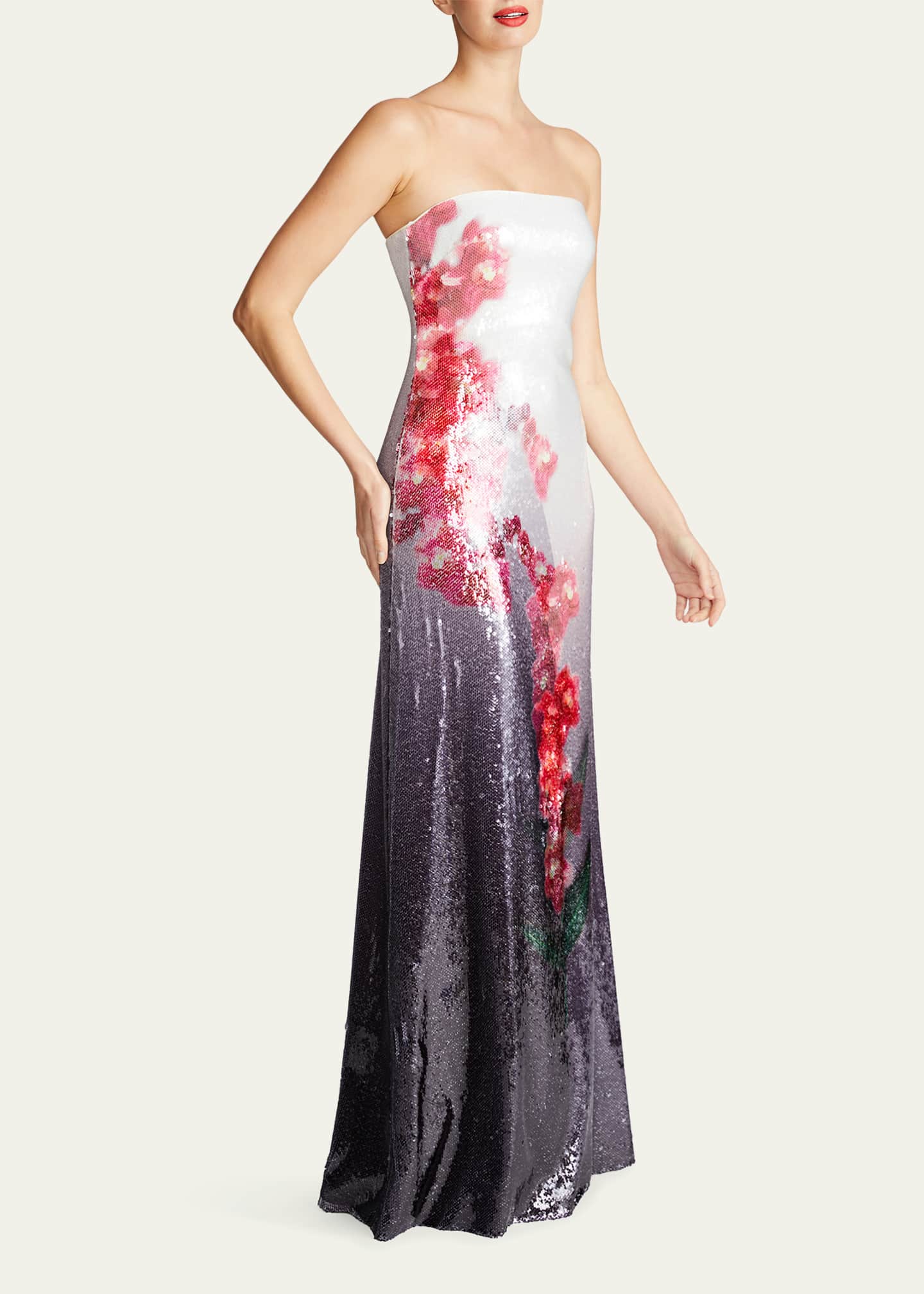 Halston Spencer Strapless Floral-Print Sequin Gown - Bergdorf Goodman