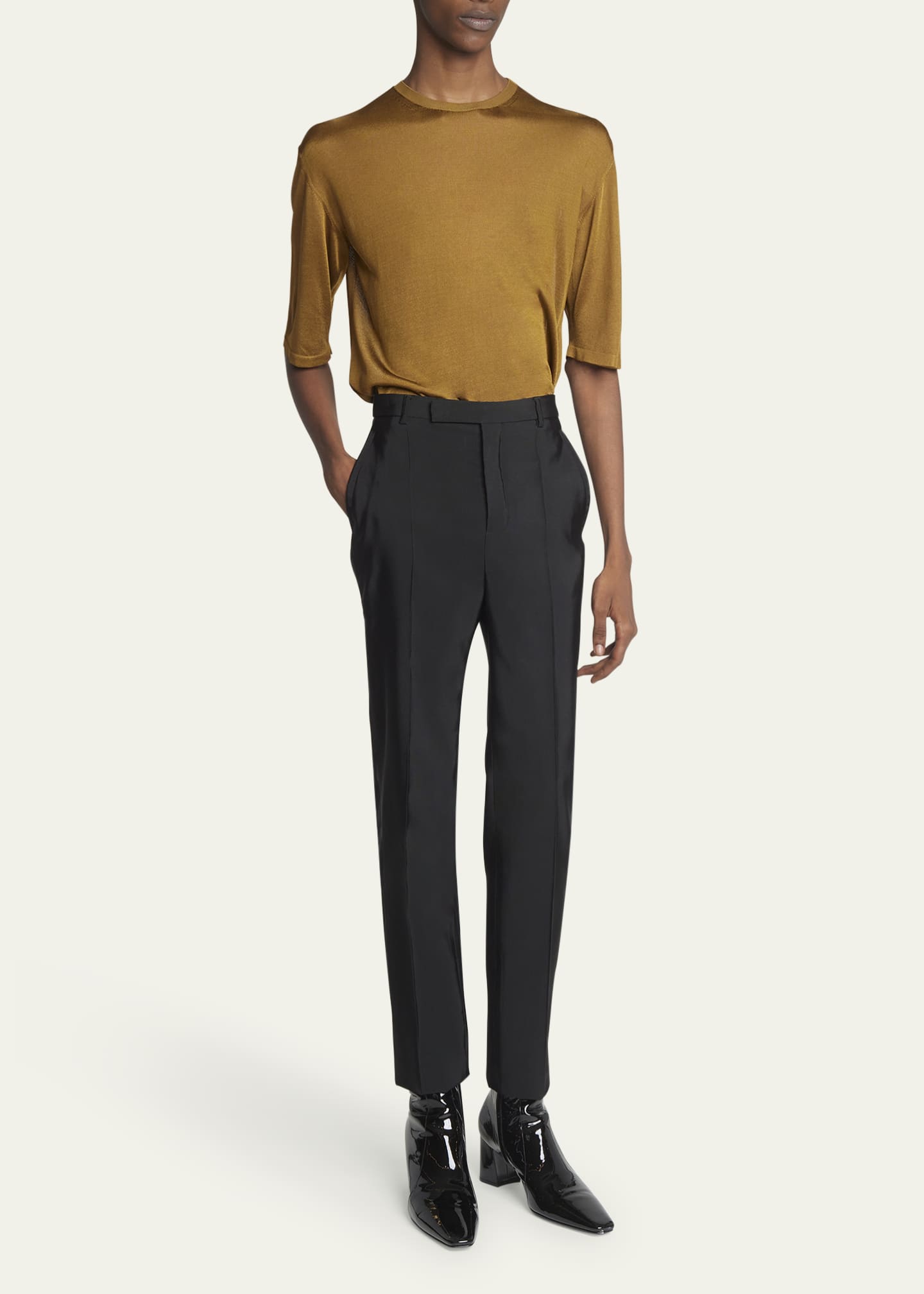 Saint Laurent Men's Tailored Slim Pintuck Pants - Bergdorf Goodman