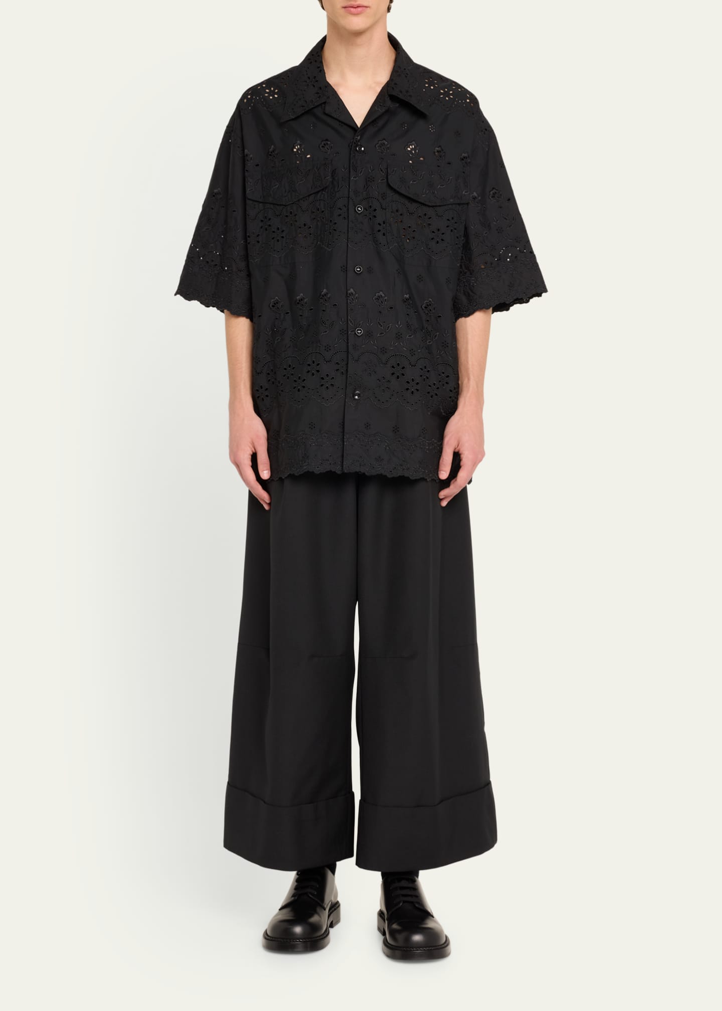 Simone Rocha Men's Broderie Anglaise Relaxed Camp Shirt - Bergdorf Goodman