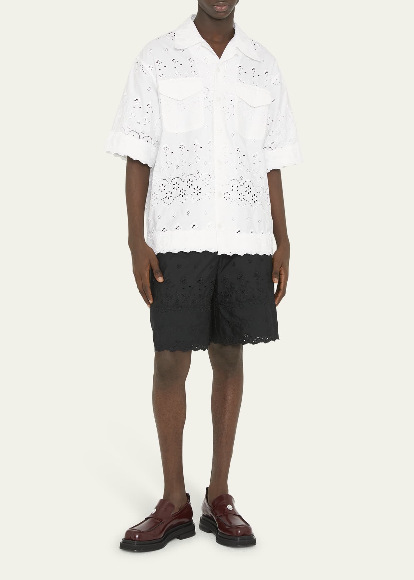 Simone Rocha Men's Broderie Anglaise Relaxed Camp Shirt - Bergdorf Goodman