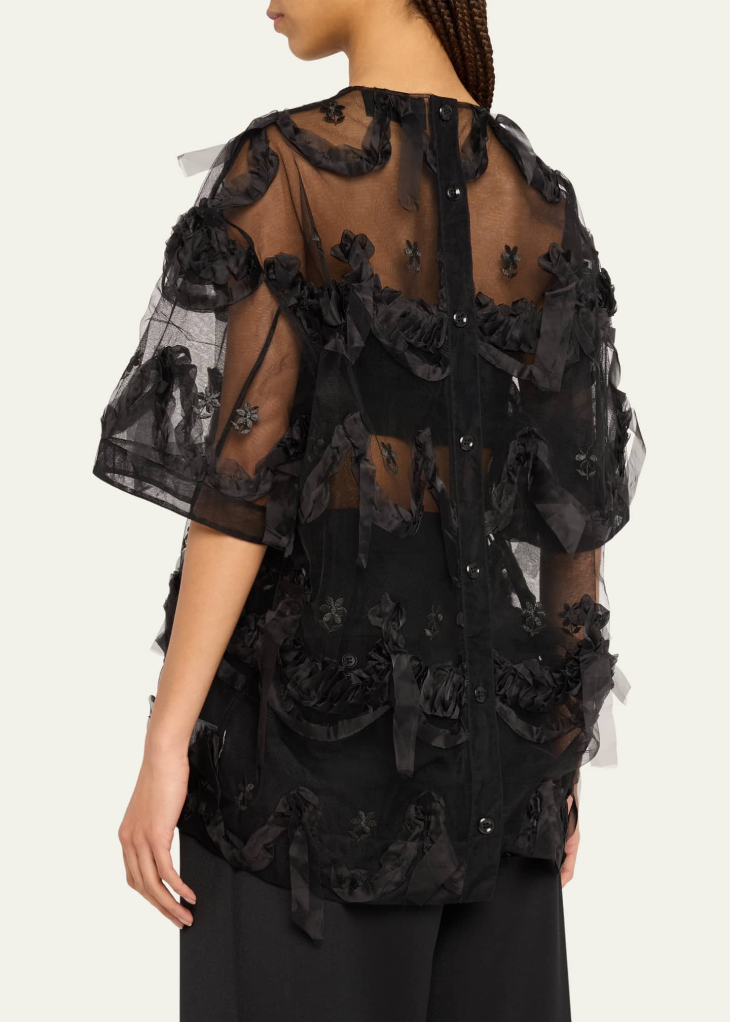 Simone Rocha Men's Tulle Embroidered Short-Sleeve Shirt - Bergdorf Goodman