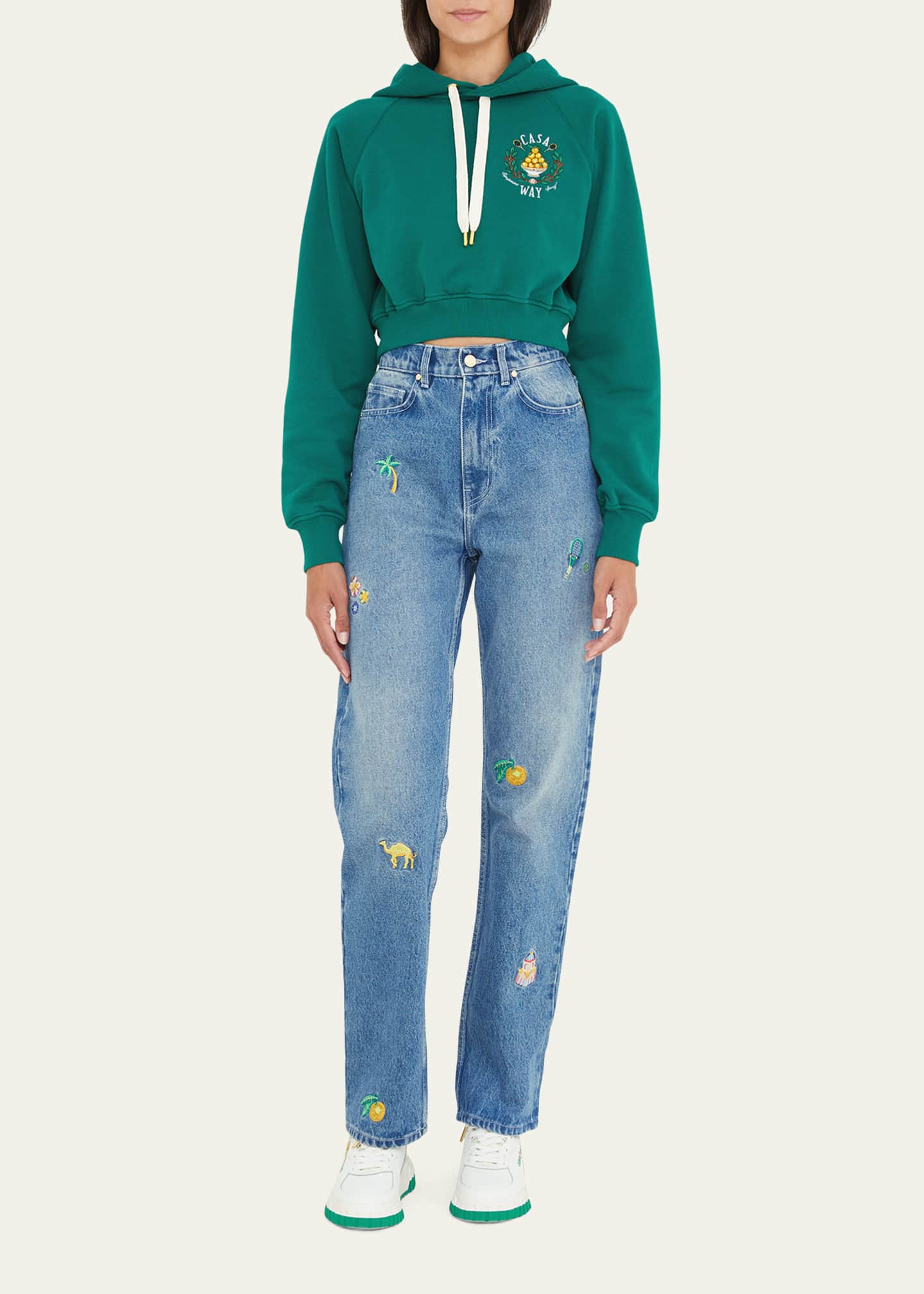 CASABLANCA Casa Way Embroidered Cropped Hoodie - Bergdorf Goodman