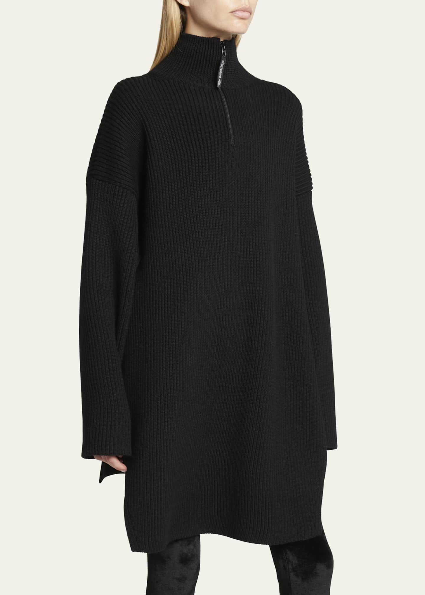 Balenciaga Ribbed Half-Zip Wool Poncho - Bergdorf Goodman