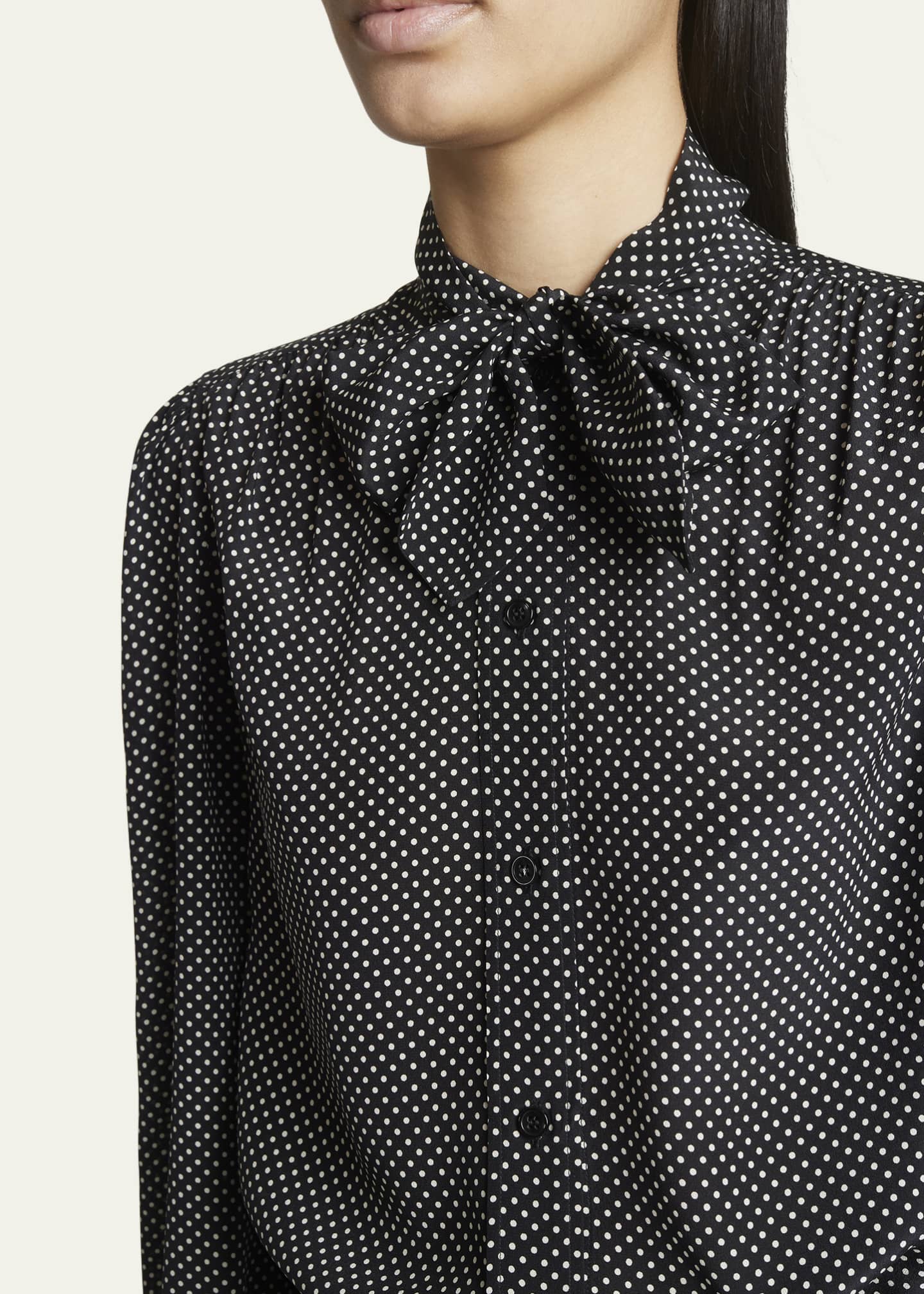 Saint Laurent Scarf-Neck Micro Dot Button Down Silk Blouse - Bergdorf ...
