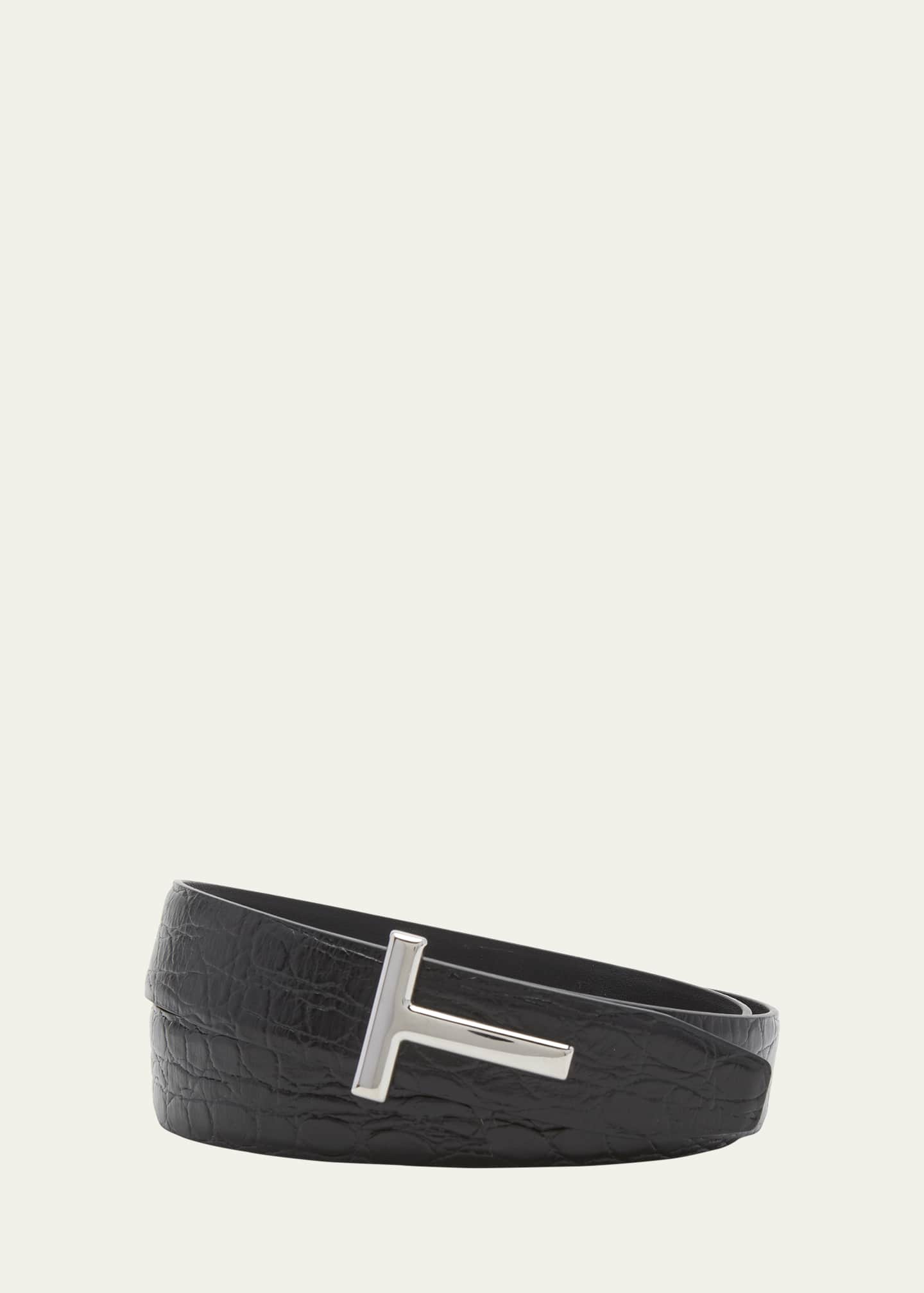 TOM FORD Men's Signature T Reversible Leather Belt - Bergdorf Goodman