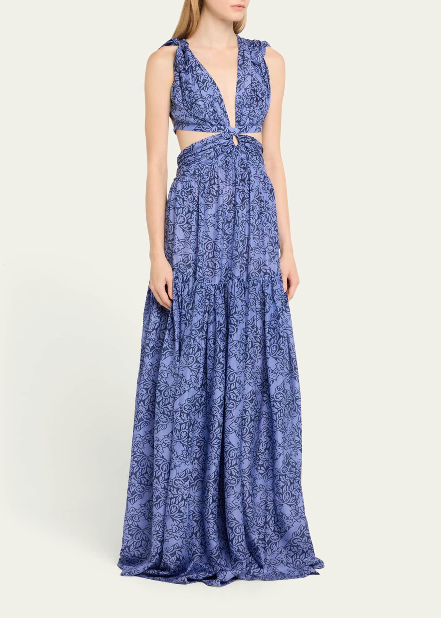 Hannah Artwear Amelie Cutout Printed Silk Sleeveless Maxi Dress ...