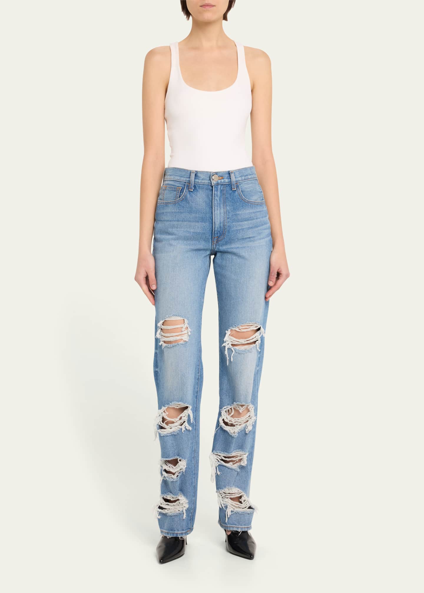 Brandon Maxwell The Rayssa Distressed Straight Leg Jeans - Bergdorf Goodman