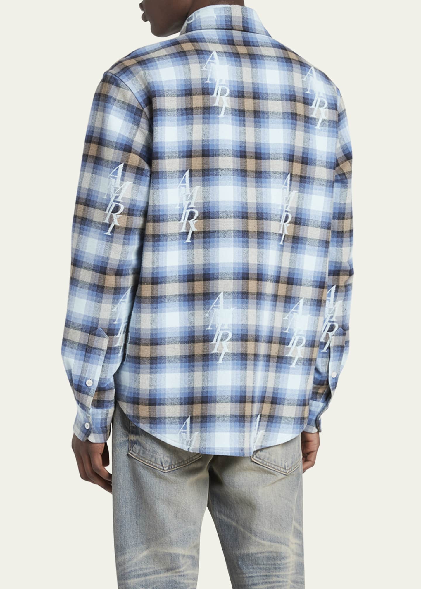 Amiri Men's Plaid Staggered Logo Button-Down Shirt - Bergdorf Goodman