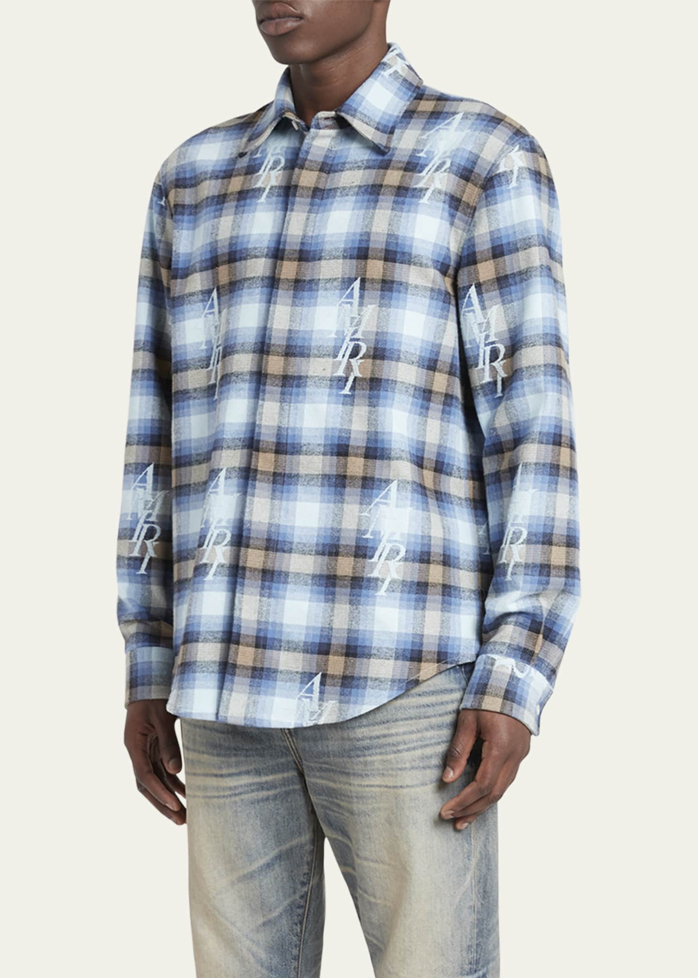 Amiri Men's Plaid Staggered Logo Button-Down Shirt - Bergdorf Goodman