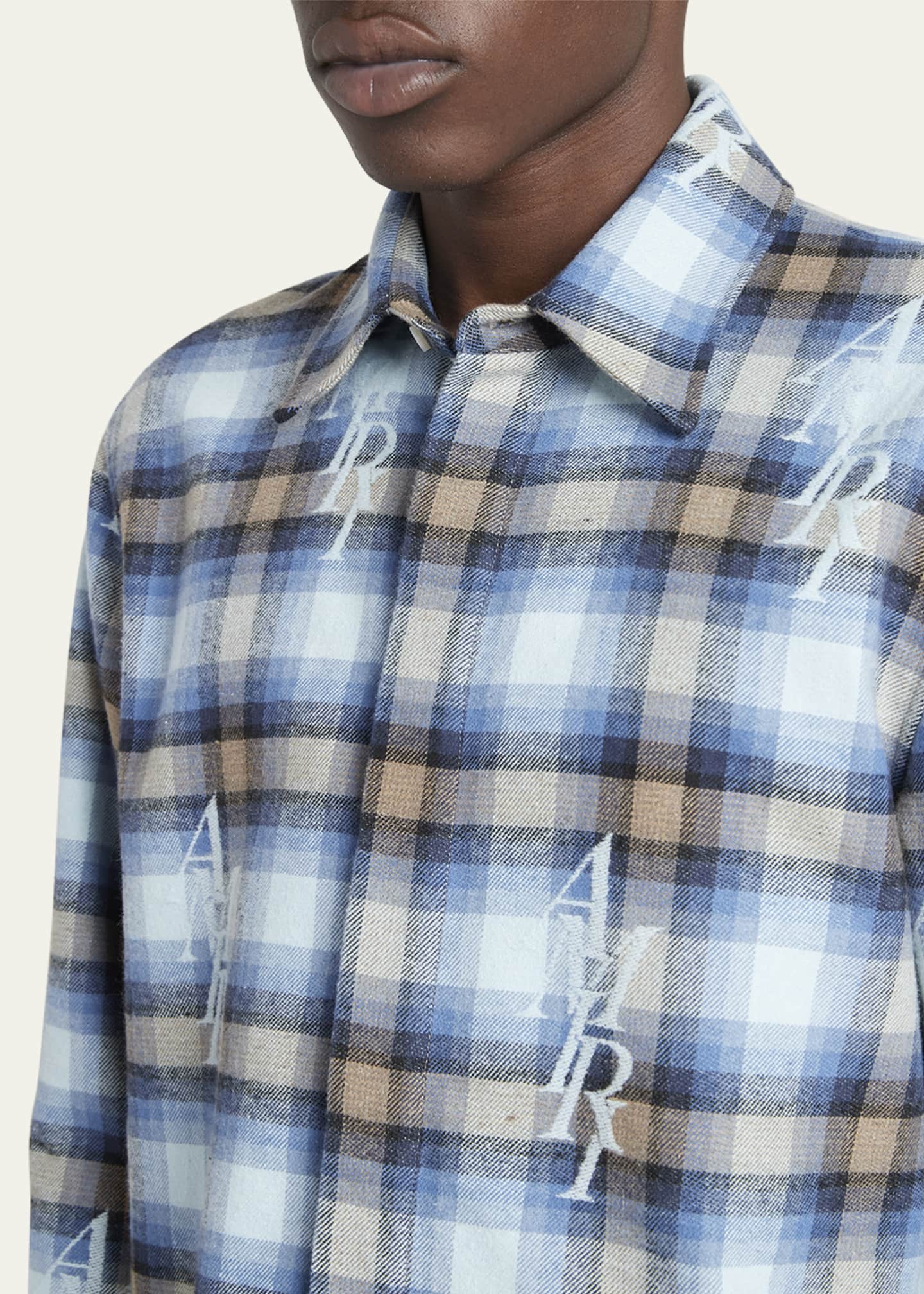 Amiri Men's Plaid Staggered Logo Button-Down Shirt - Bergdorf Goodman