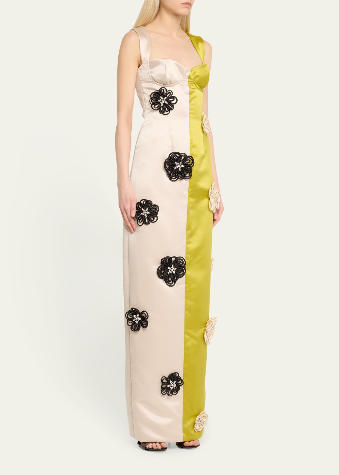 HARBISON Flora Hera Colorblock Flower Applique Column Gown - Bergdorf ...