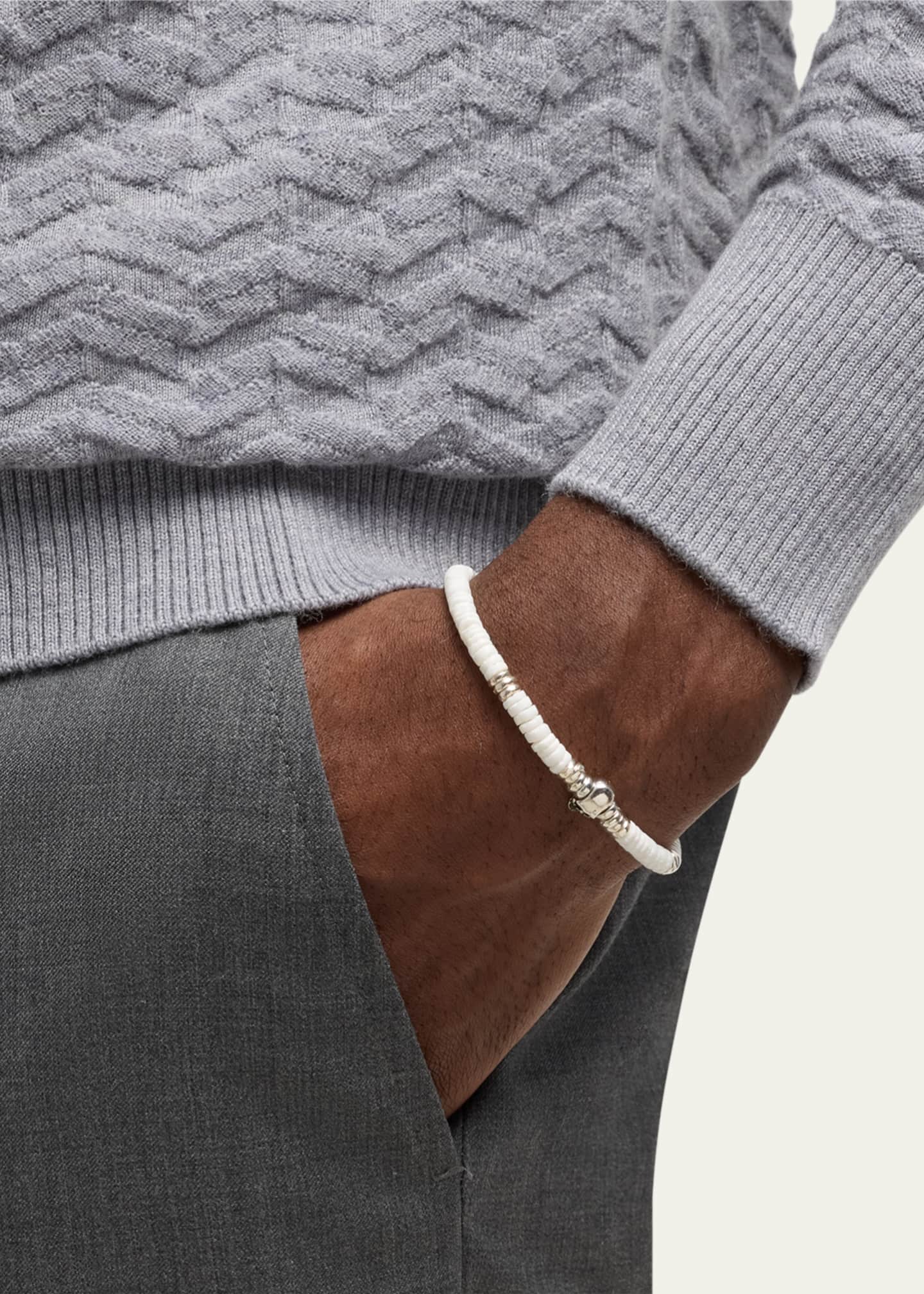 Jan Leslie Men's Shell Beaded Bracelet with Sterling Silver Skull ...