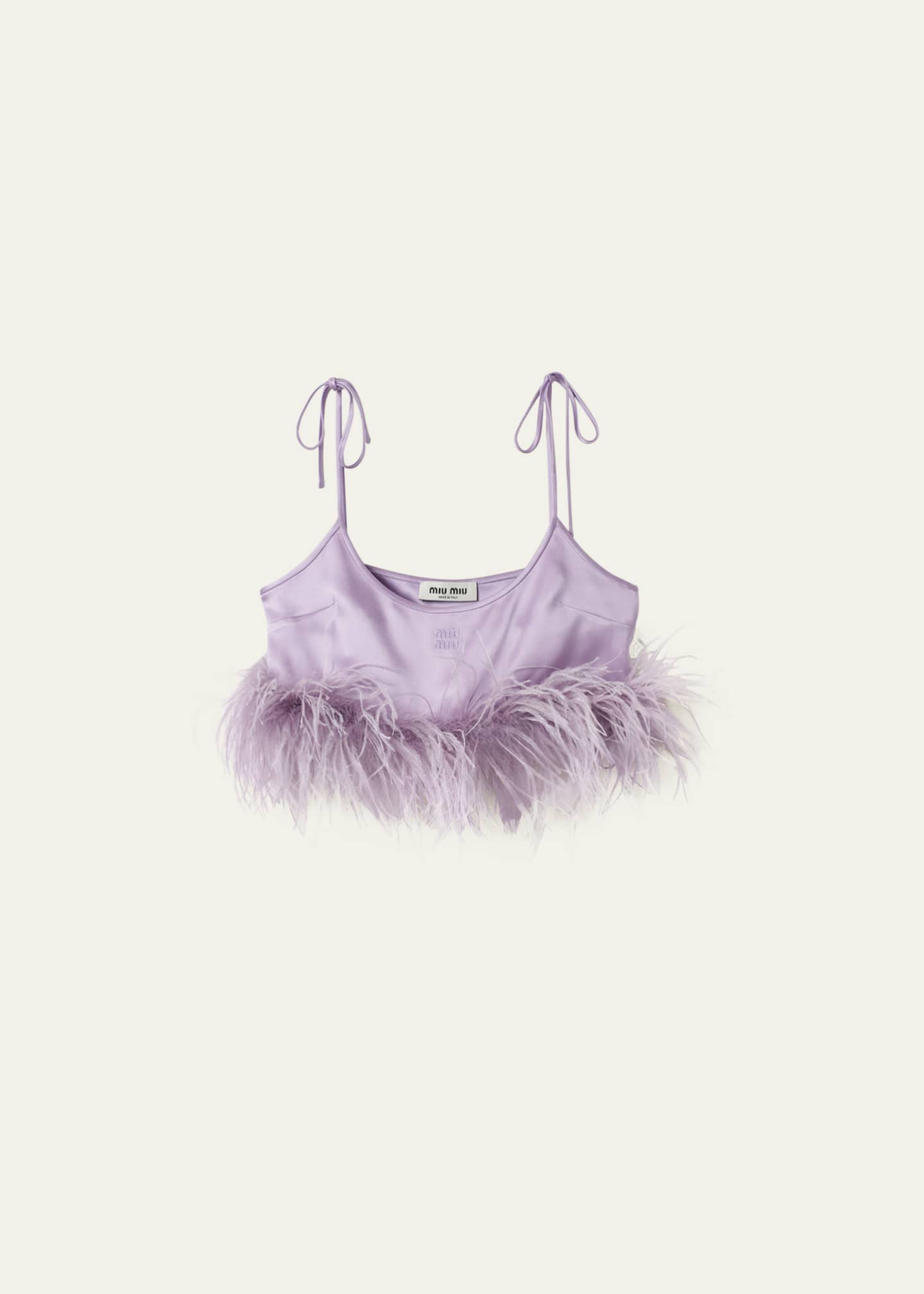 Miu Miu Cropped Tank Top With Feather - Bergdorf Goodman