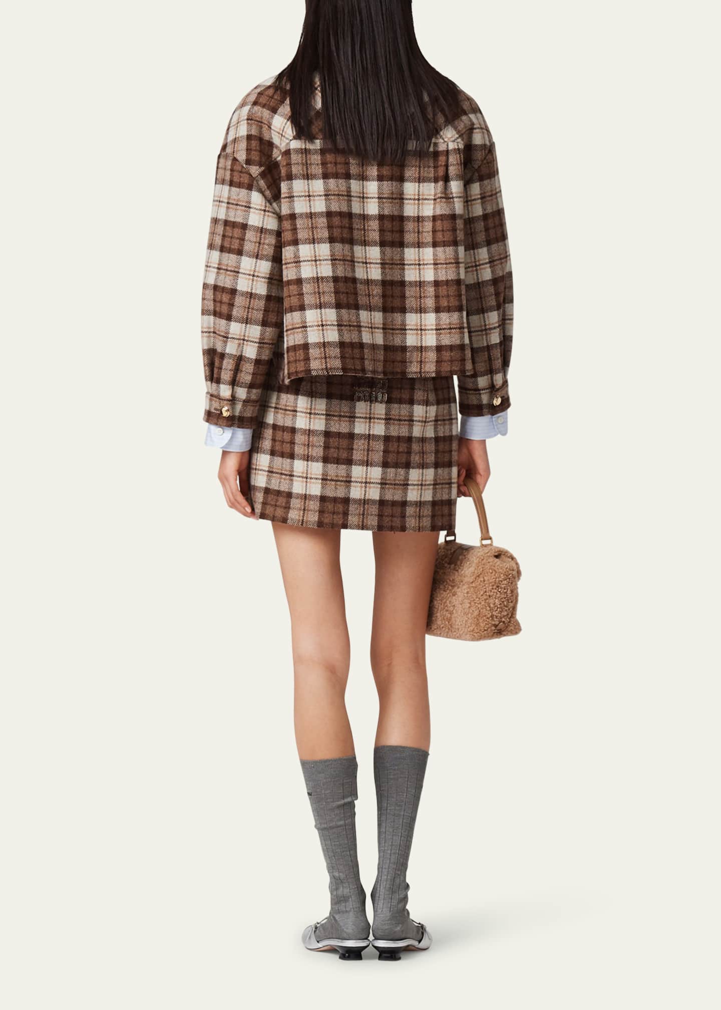 Miu Miu Belted Plaid Wool Mini Skirt - Bergdorf Goodman