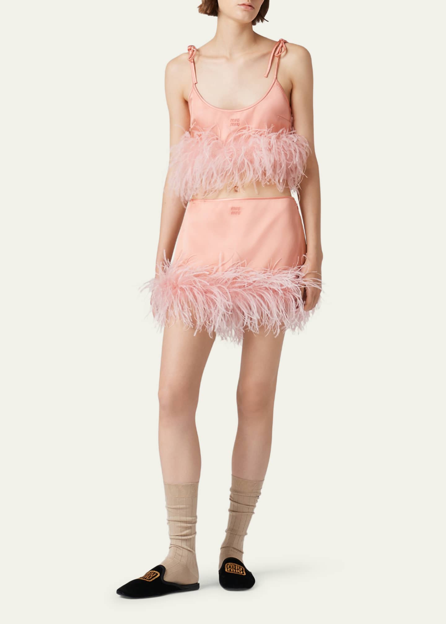 Miu Miu Feather-Trim Mini Skirt - Bergdorf Goodman