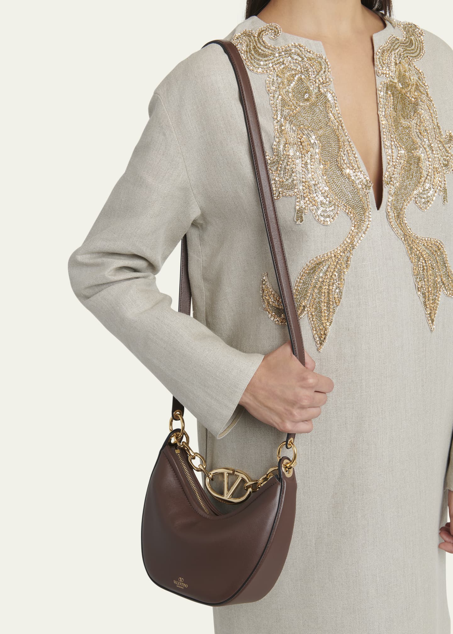 Valentino Garavani Mini VLOGO Moon Leather Hobo Bag - Bergdorf Goodman