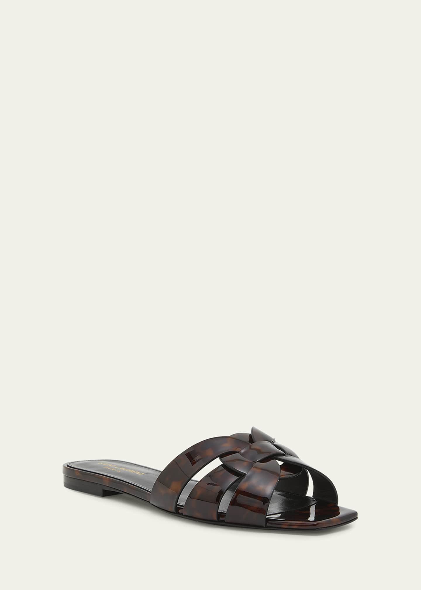 Saint Laurent Tribute Tortoise Shell Flat Slide Sandals - Bergdorf Goodman