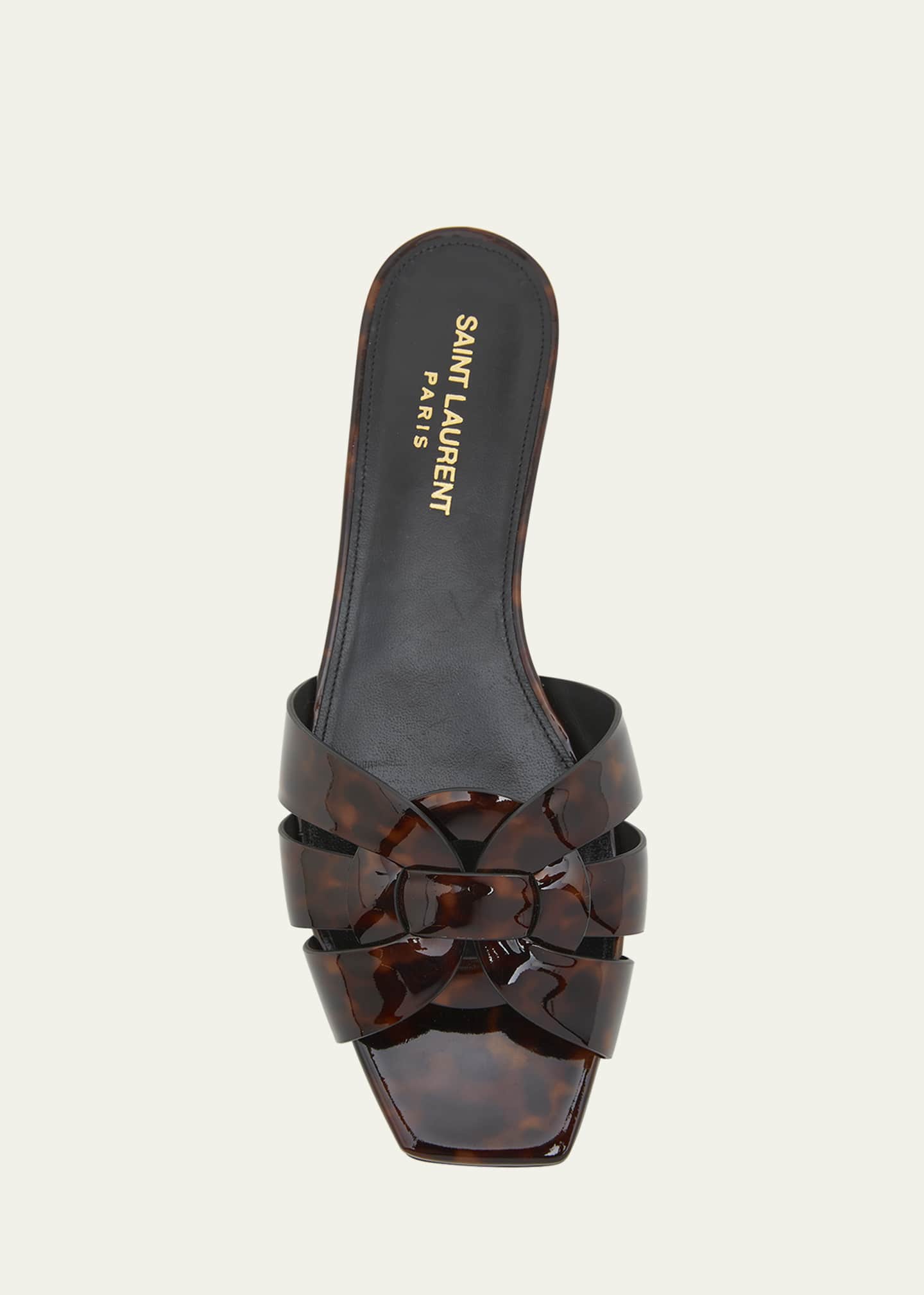 Saint Laurent Tribute Tortoise Shell Flat Slide Sandals - Bergdorf Goodman