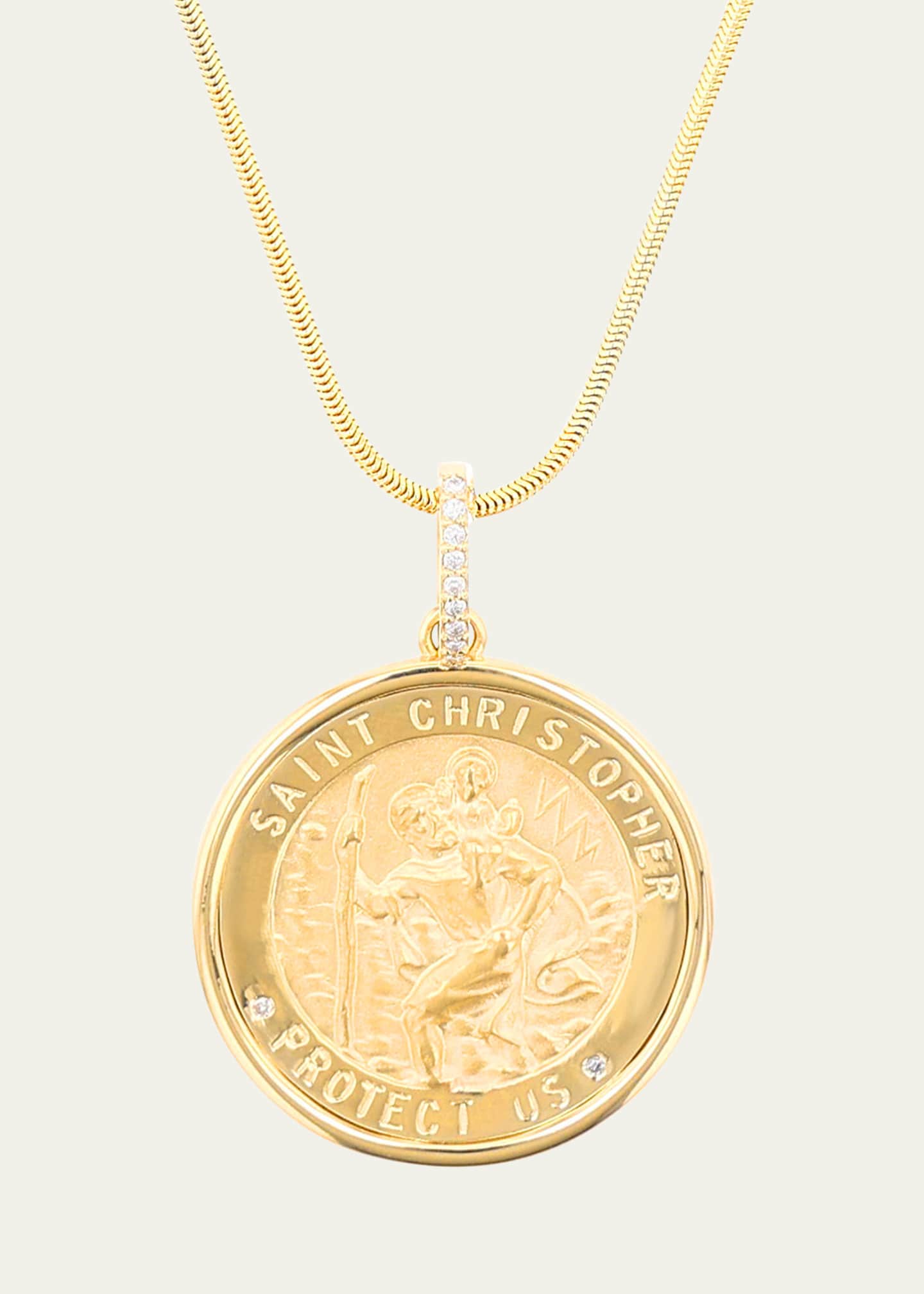 Sheryl Lowe 14K St. Christopher "Protect Us" Pendant on Long Snake Chain, 30"L - Bergdorf Goodman