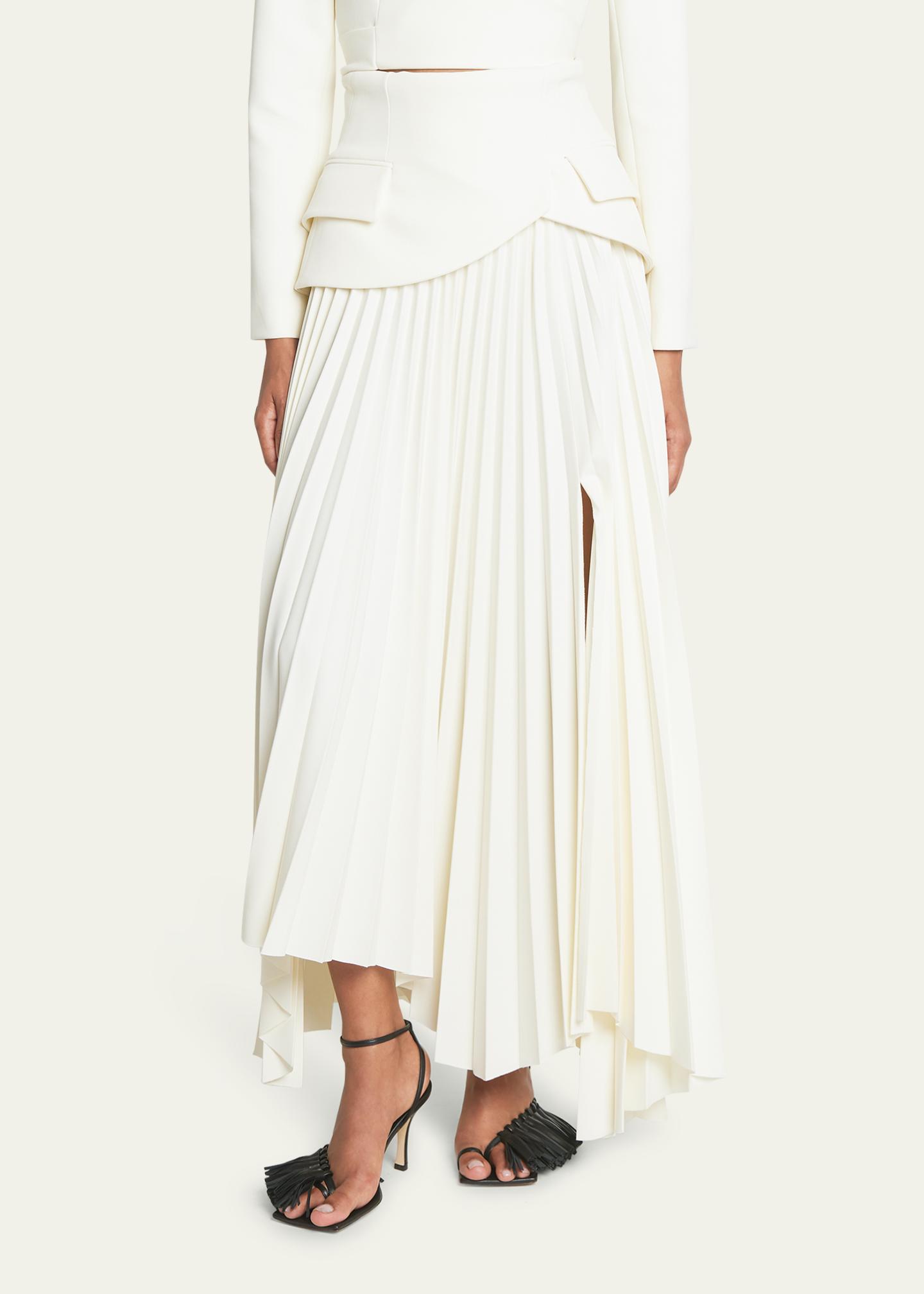 A.W.A.K.E. MODE Pleated Asymmetric Maxi Skirt with Basque Detail ...